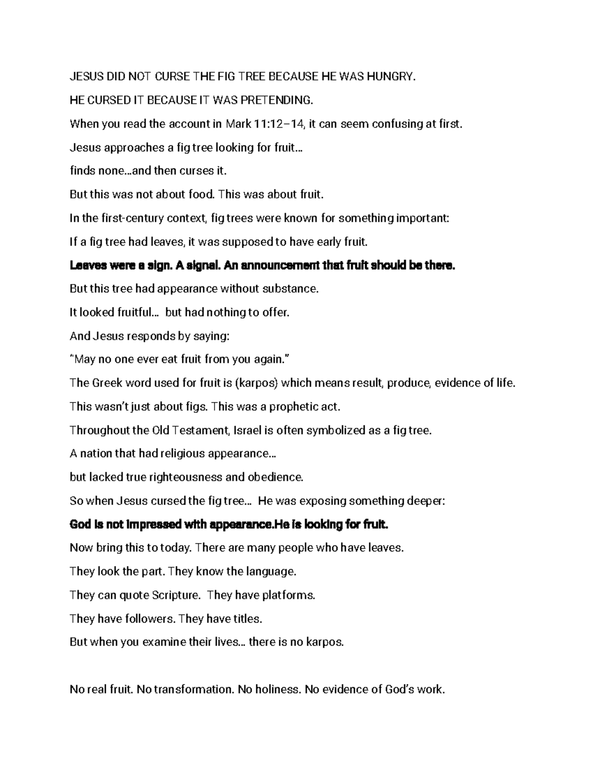 JESUS AND THE FIG TREE: A Lesson on True Fruitfulness - Studocu