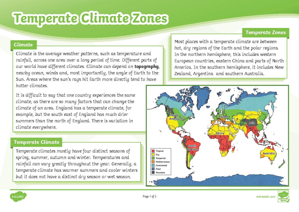 Temperate Climate Zone Countries