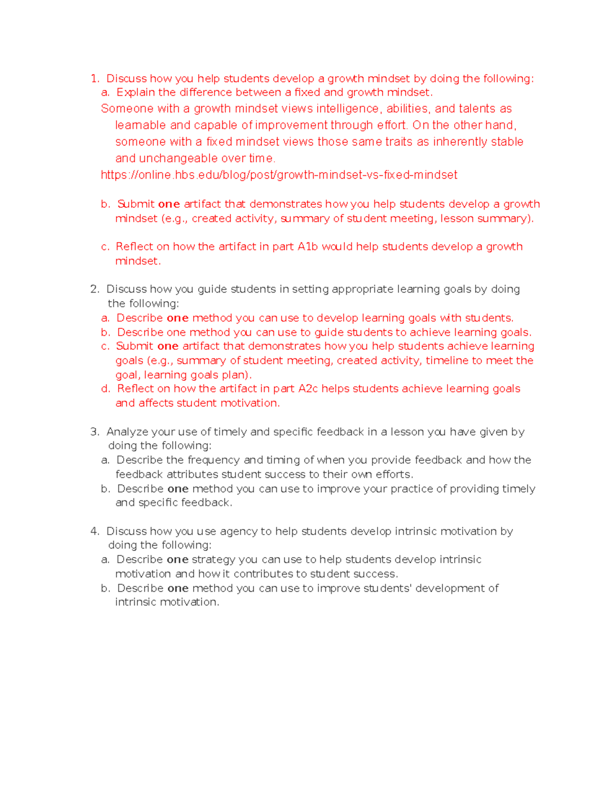 D186 - Task 2: Developing Growth Mindset & Learning Goals - Studocu