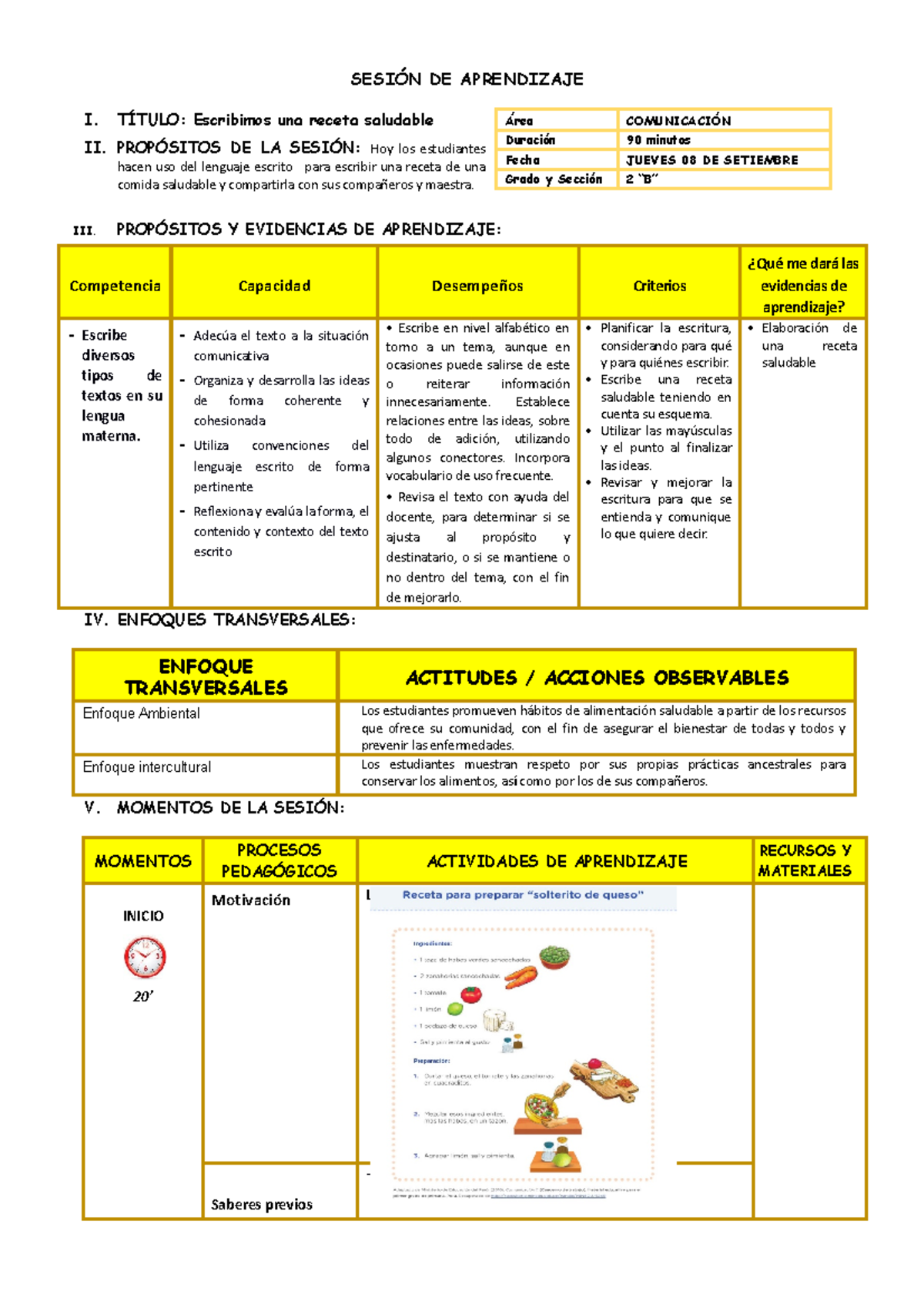 Escribimos una Receta Saludable para Compartir en Clase - Studocu
