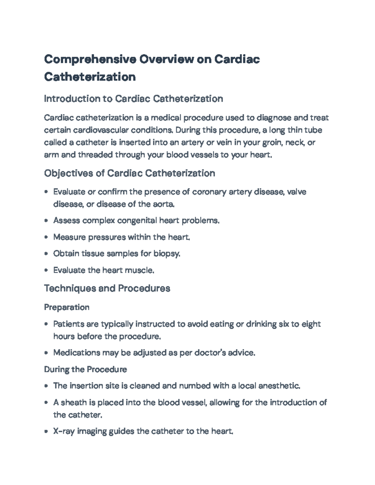 Cardiac Catheterization Techniques & Risks: Overview and Insights - Studocu