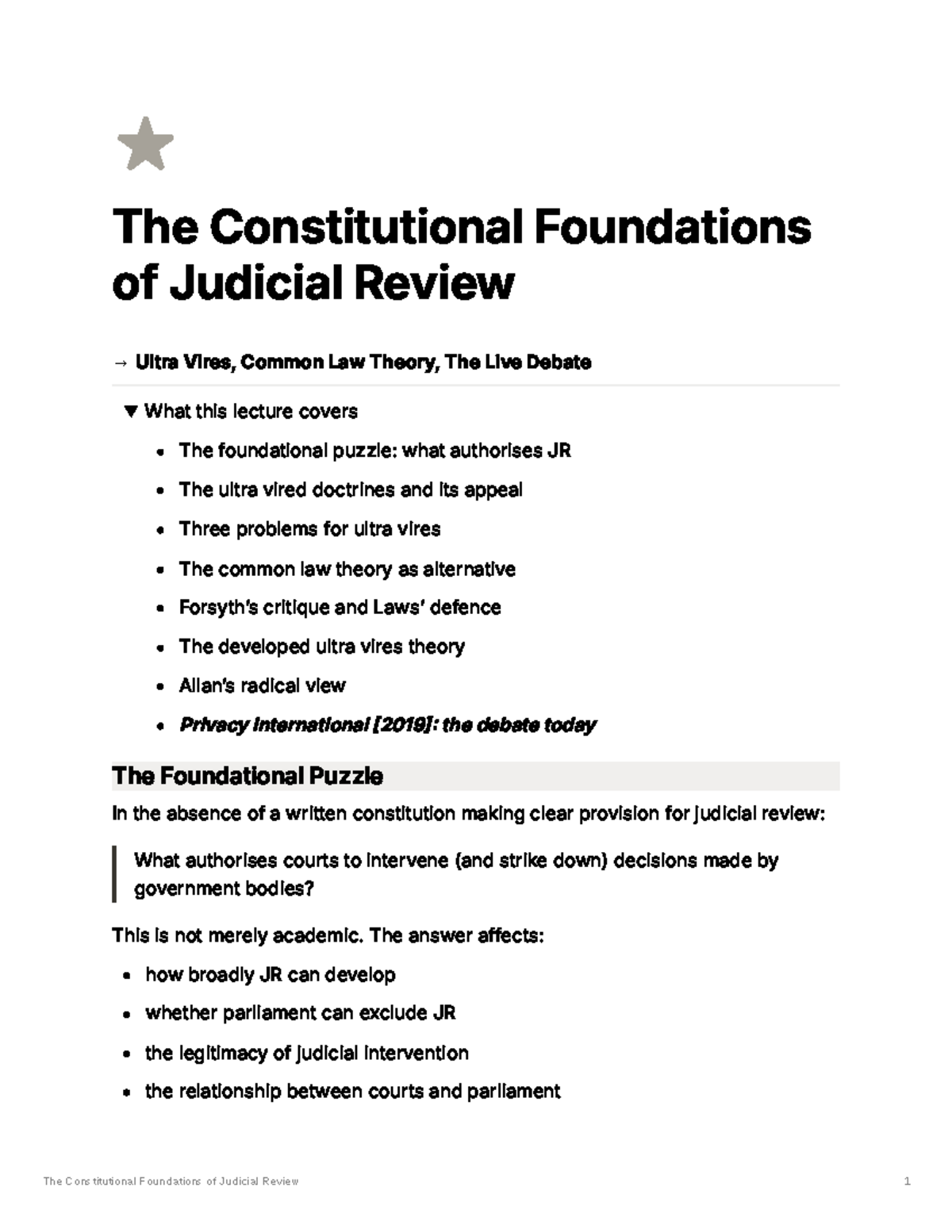 The Constitutional Foundations of Judicial Review: Lecture Notes - Studocu