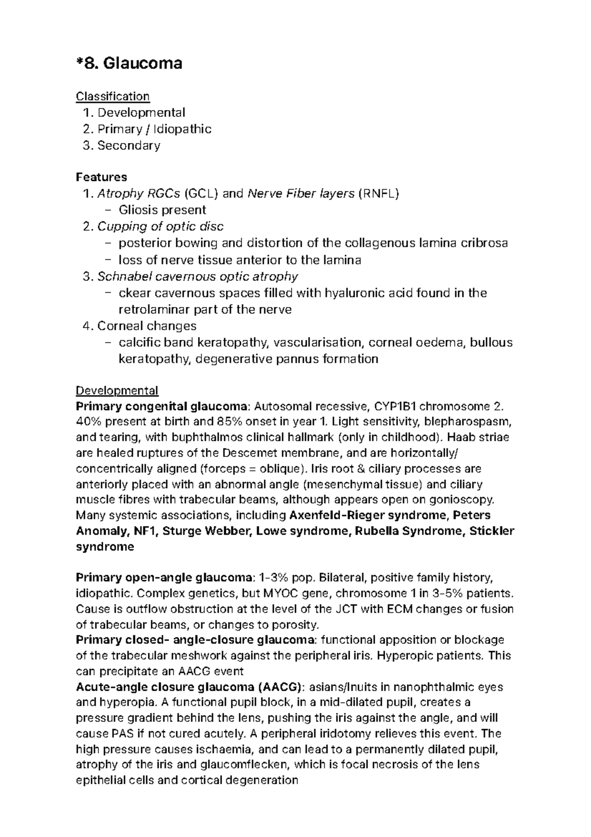 Ch 8. Glaucoma: Classification, Features, and Pathology Insights - Studocu
