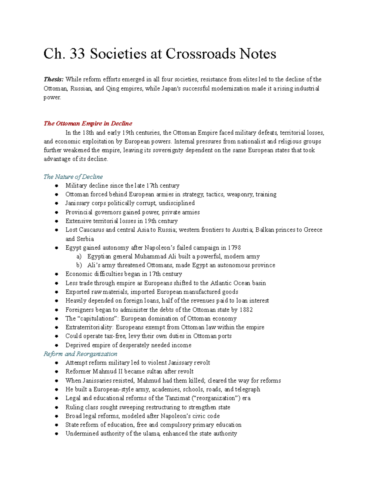 Ch. 33 Societies at Crossroads: Decline and Reform in Empires - Studocu