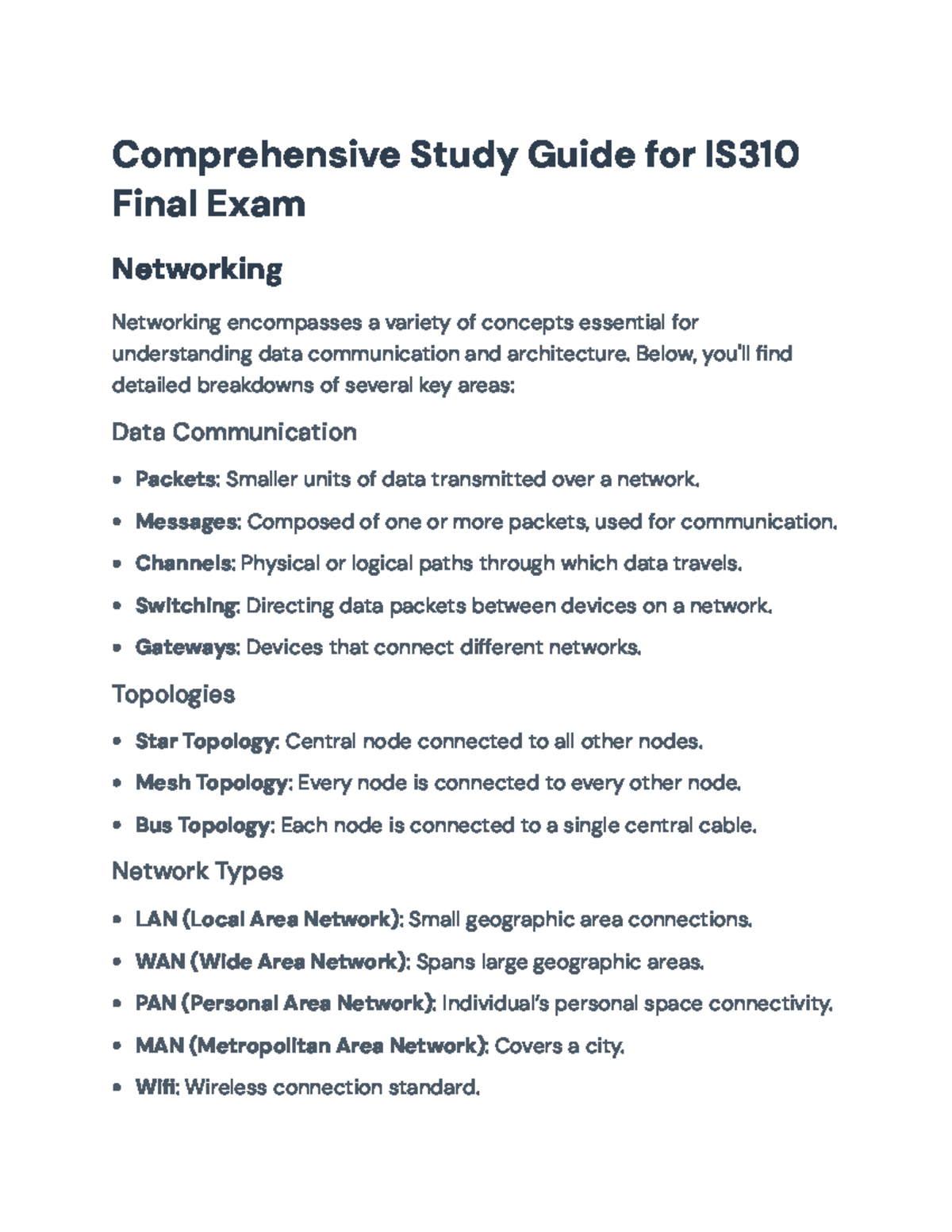 IS310 Final Exam Study Guide: Key Networking Concepts Explained - Studocu