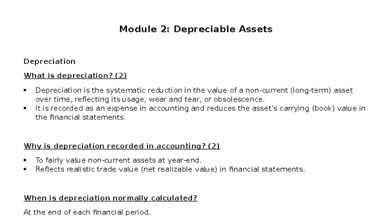 Module 2: Depreciable Assets and Depreciation Explained - Studocu