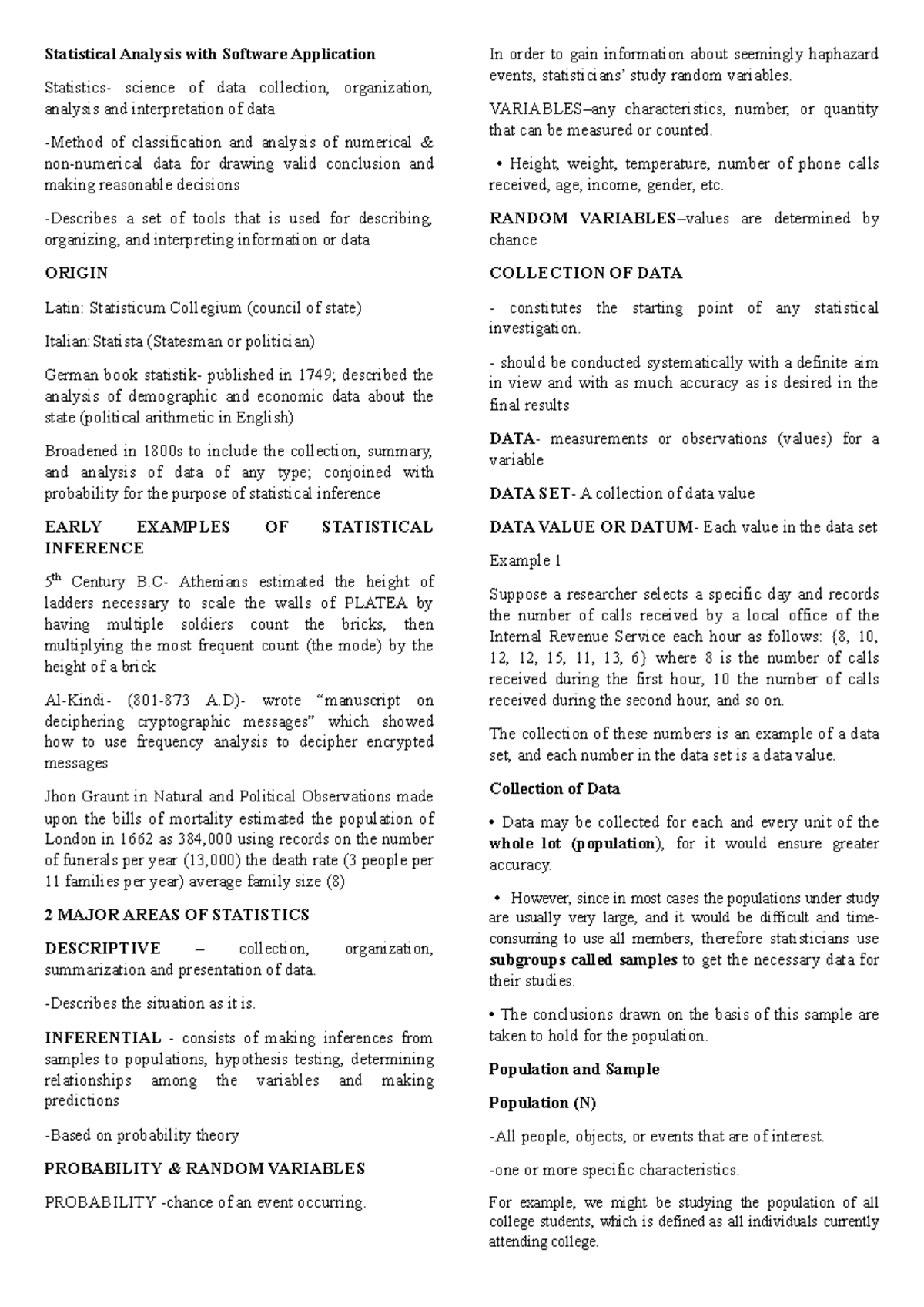 Statistical Analysis with Software Application: Key Concepts & Methods - Studocu