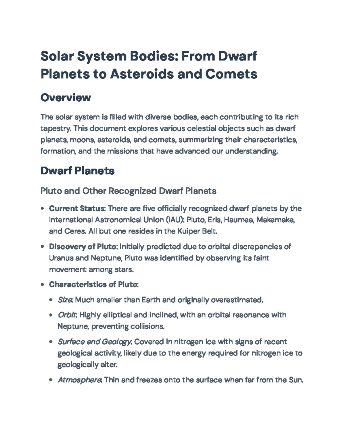 Exploring Solar System Bodies: Dwarf Planets, Moons, Asteroids & Comets ...