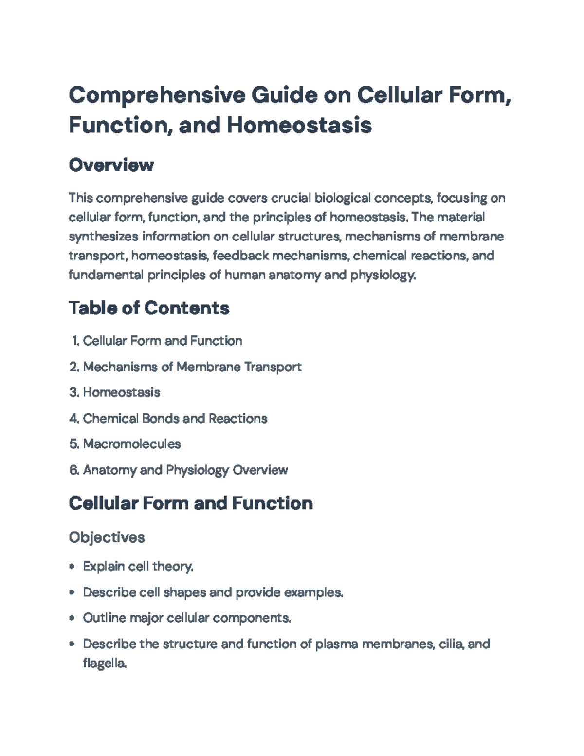 Comprehensive Guide to Cellular Structure, Function, and Homeostasis ...