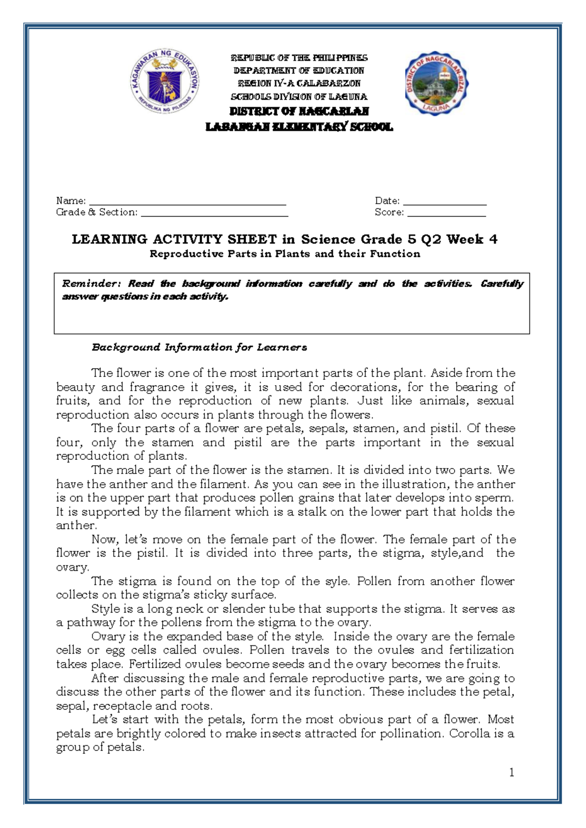 LAS MELC No. 7: Learning Activity in Science Grade 5 Q2 Week 4 - Studocu