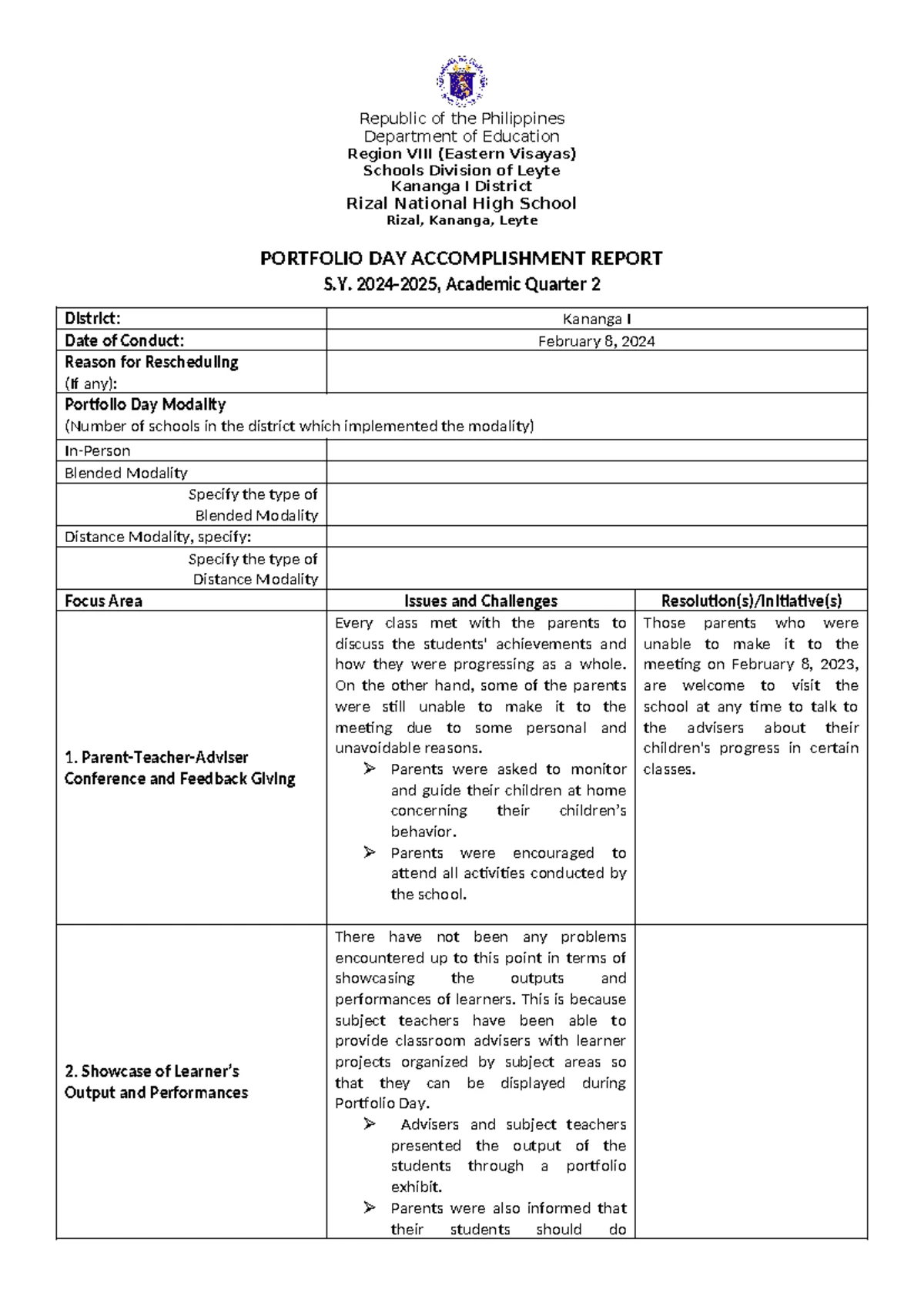 3nd Quarter Portfolio-DAY 2024 s.y. 2024-2025 ACR - Republic of the ...