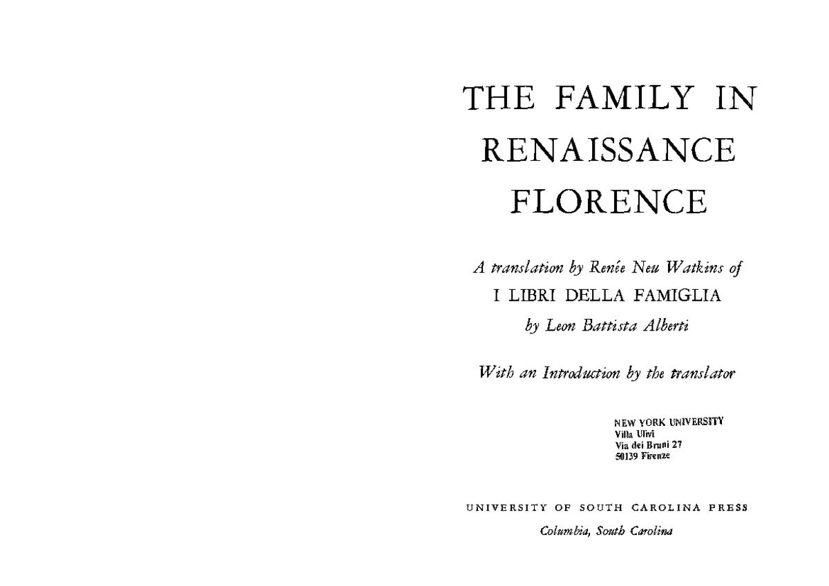 Alberti, Books of the Family - THE FAMILY IN RENAISSANCE FLORENCE A ...