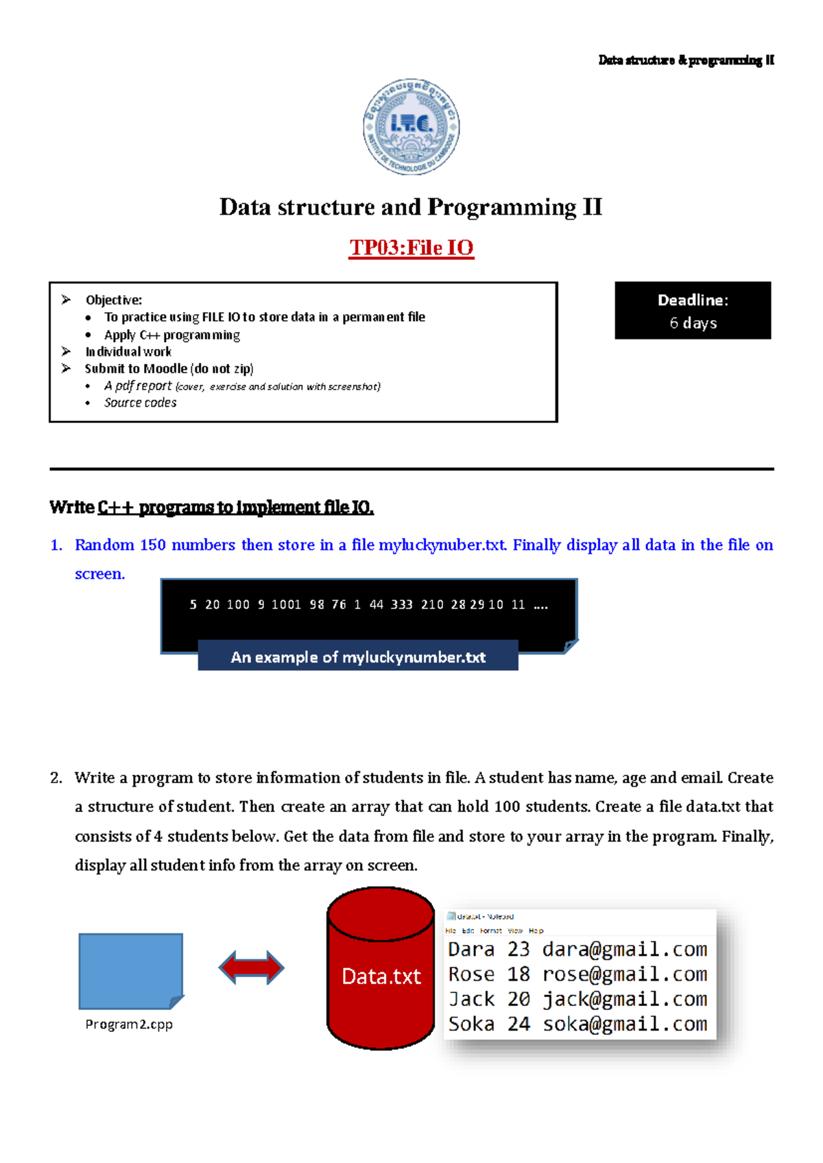 Data Structure and Programming II TP03: File I/O Practice - Studocu