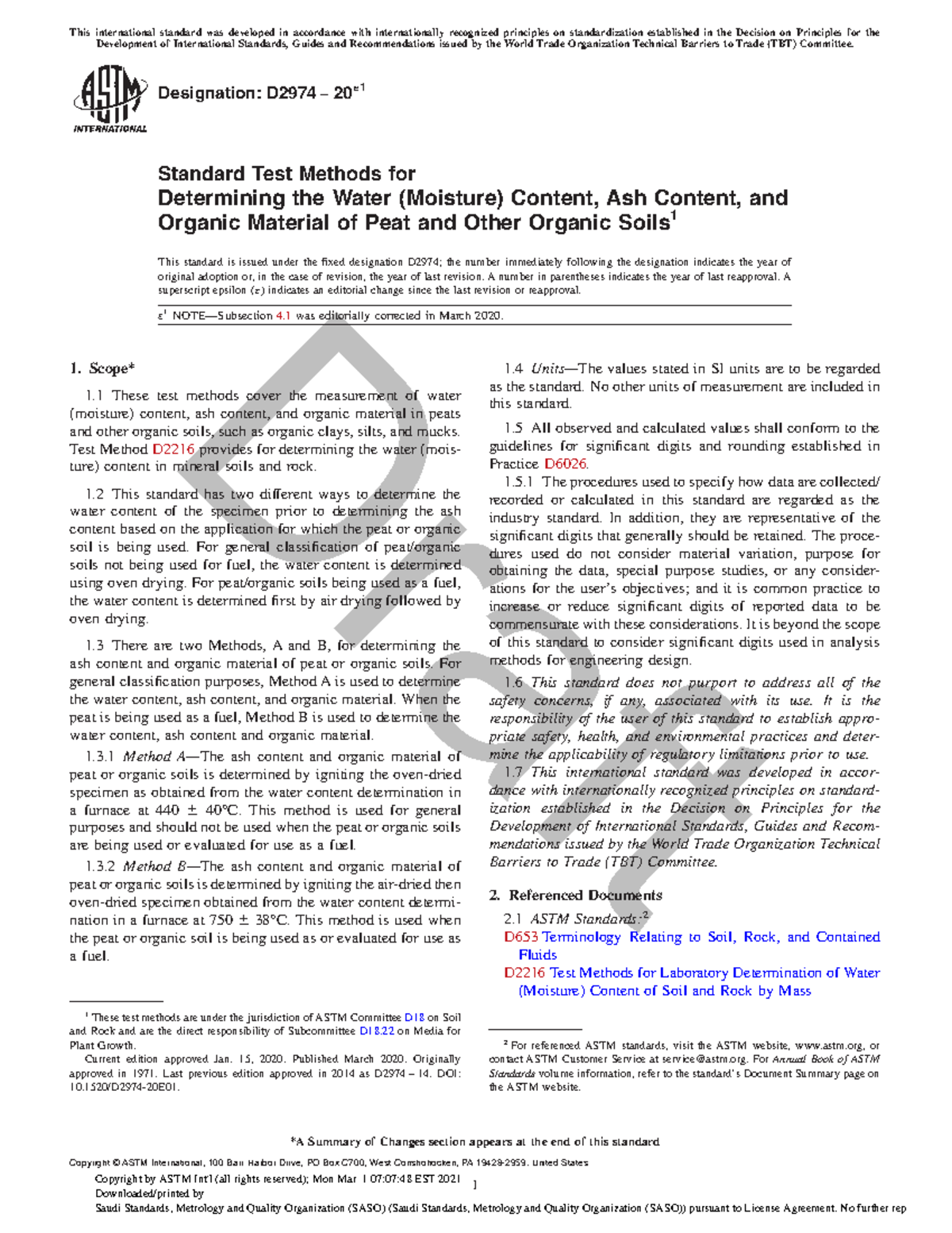 ASTM D2974 - 20 Materia Organica - Draft Designation: D2974 − 20 ́ 1 ...