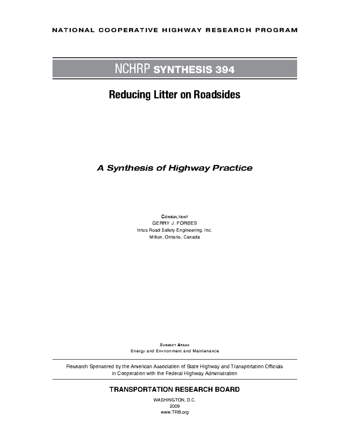 NCHRP Synthesis 394: Strategies for Reducing Roadside Litter - Studocu