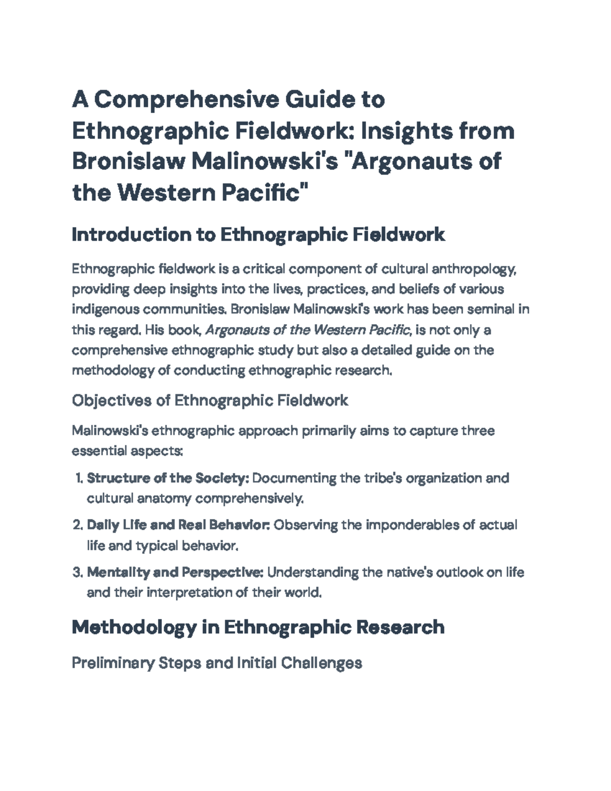 Ethnographic Fieldwork Insights: A Study on Malinowski’s Methods - Studocu