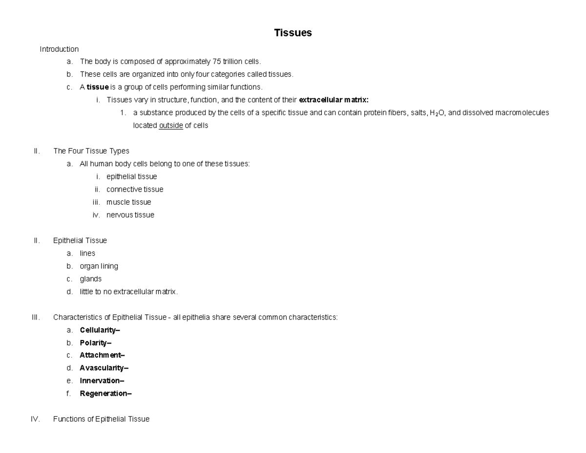 (3)BMS 107 - Tissue Outline F14 - Tissues Introduction a. The body is ...