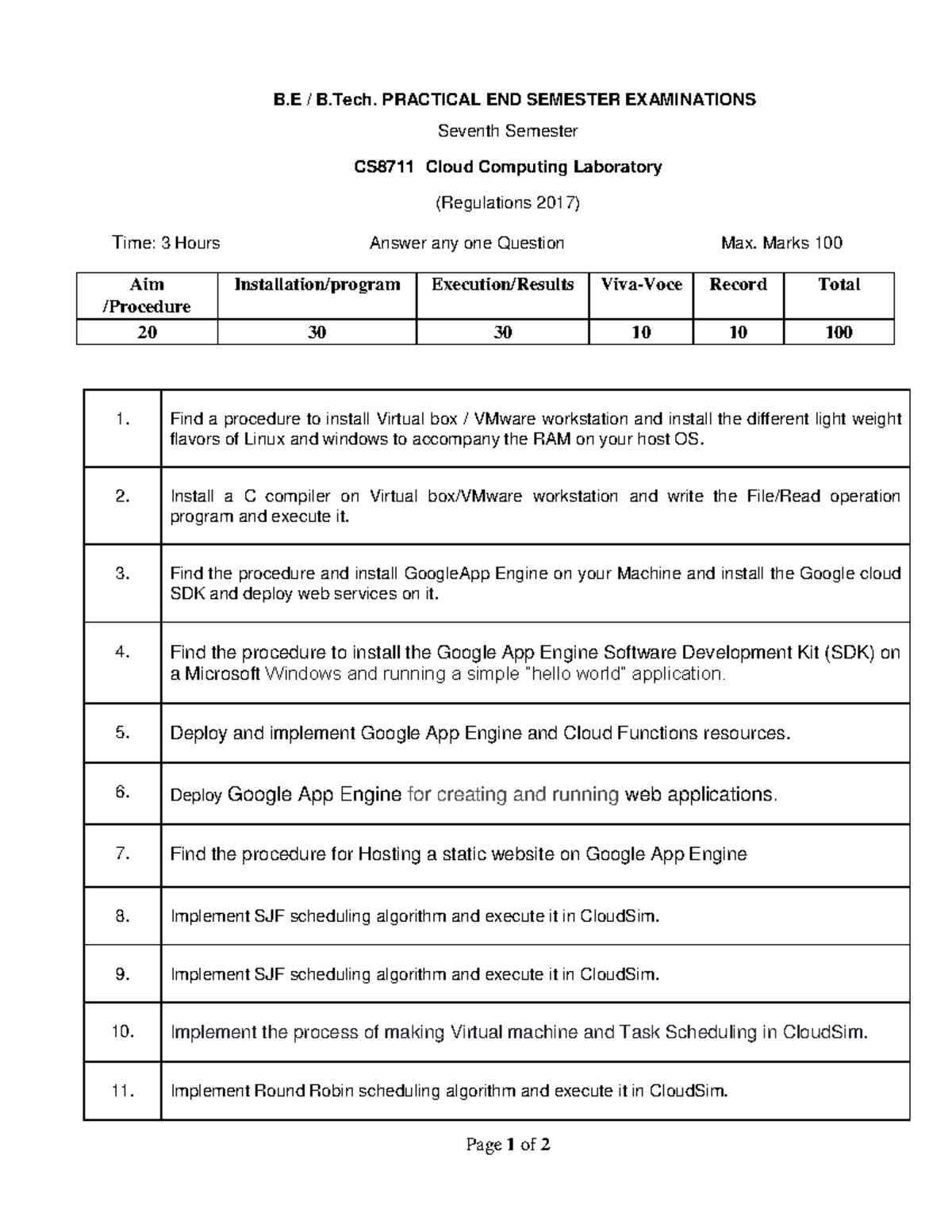 CS8711 SET4 - lab - Page 1 of 2 B / B. PRACTICAL END SEMESTER ...