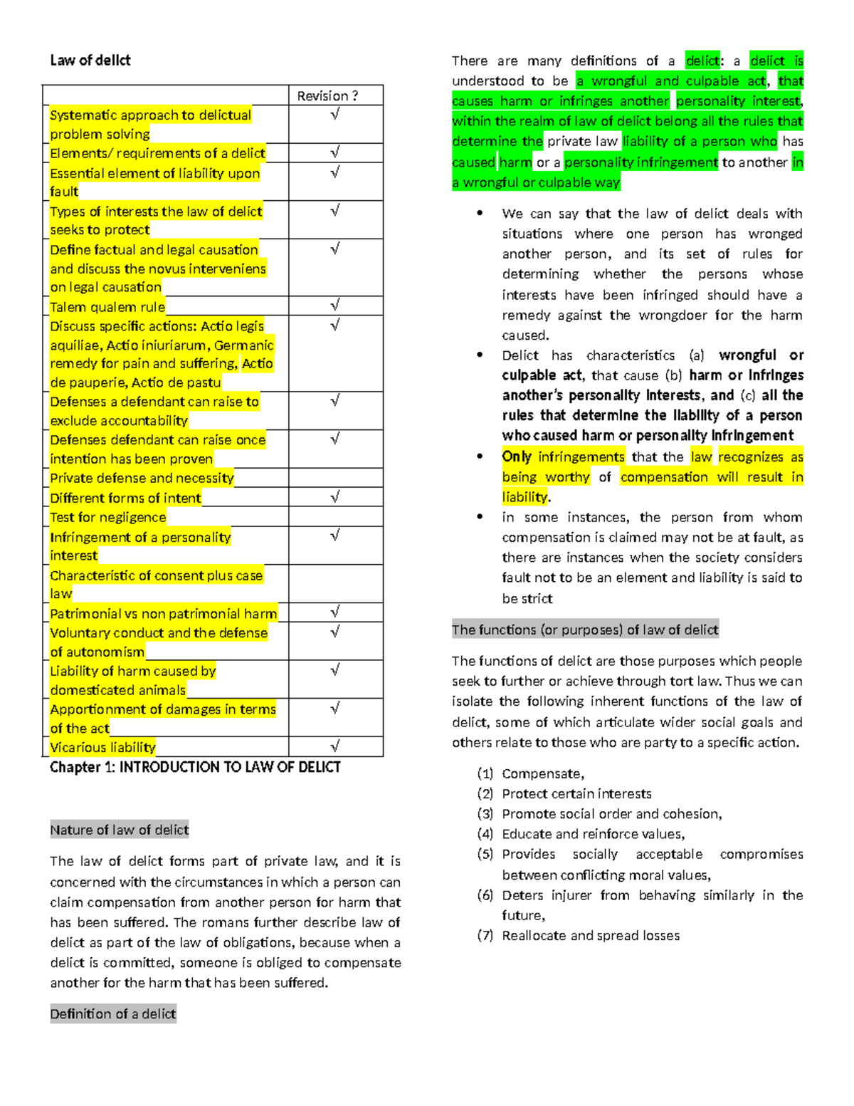 LOD exam prep - Summary Law of Delict - Law of delict Chapter 1 ...