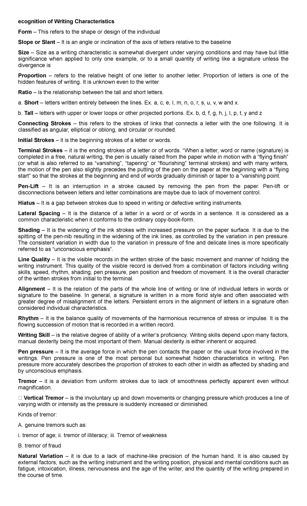 Recognition of Writing Characteristics - Proportion of letters is one ...