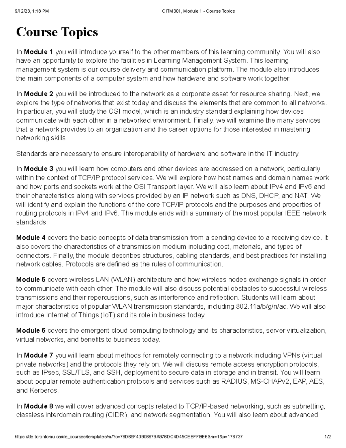 CITM301, Module 1 - Course Topics - 9/12/23, 1:18 PM CITM301, Module 1 ...