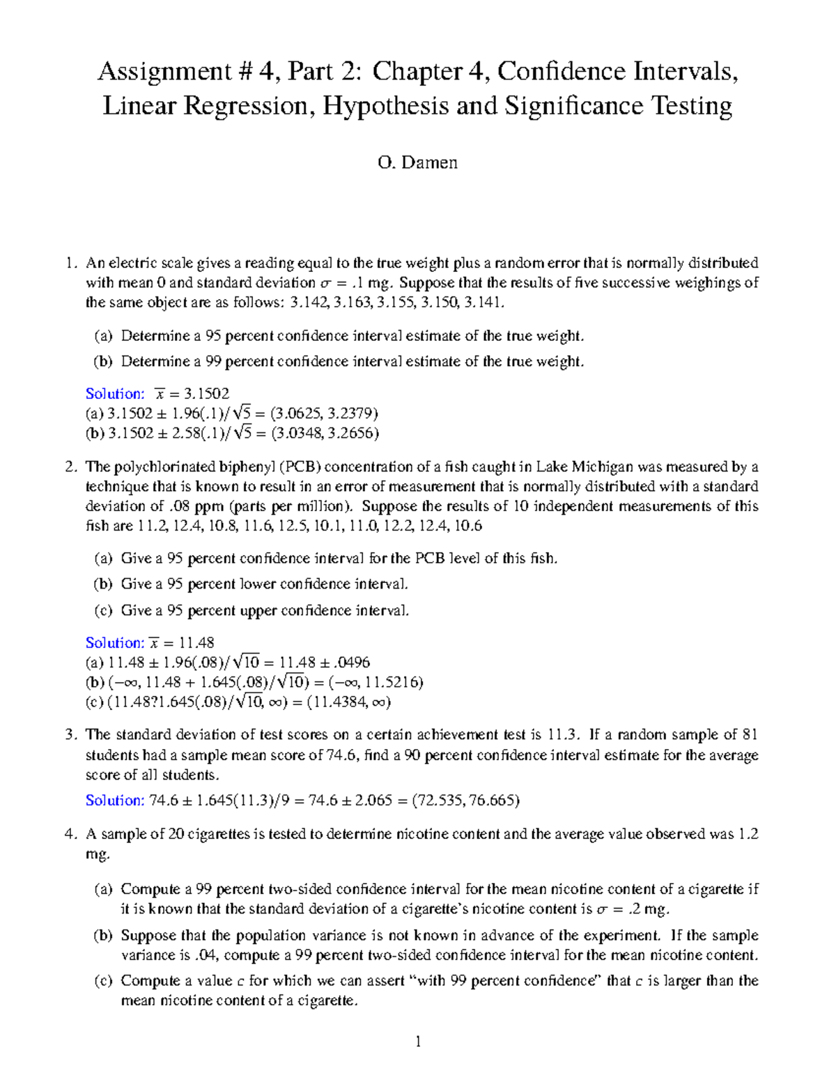 Section 4 homework P2 sol Confidence Intervals, Linear Regression, Hypothesis and Significance ...