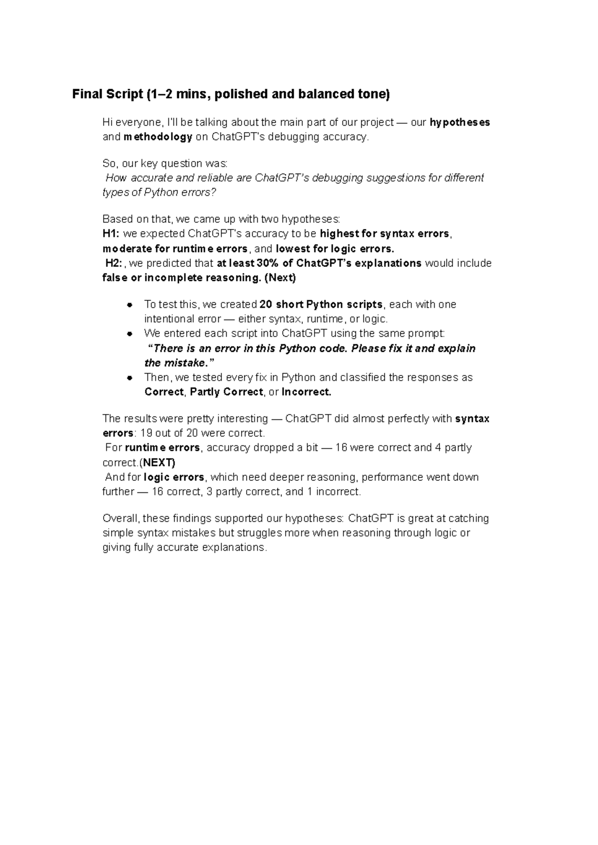 Final Exam Script: Debugging Accuracy in Python Errors - Studocu