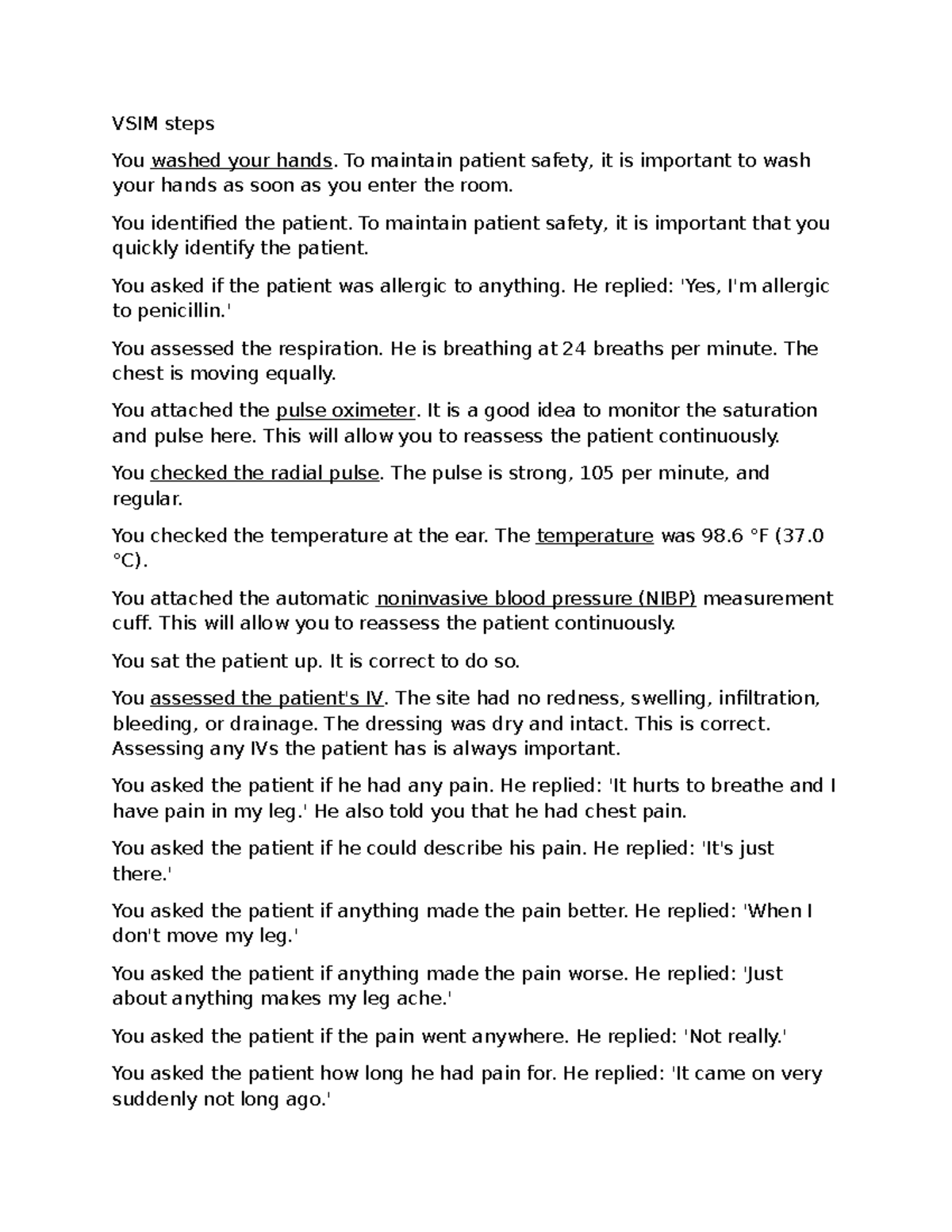 VSIM Steps for Patient Assessment: Vernon Watkins - Studocu