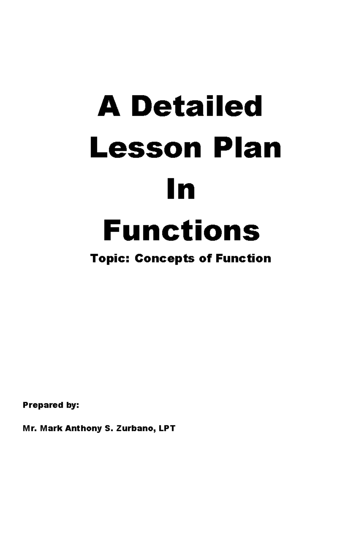 Detailed Lesson Plan in Concepts of functions - A Detailed Lesson Plan ...
