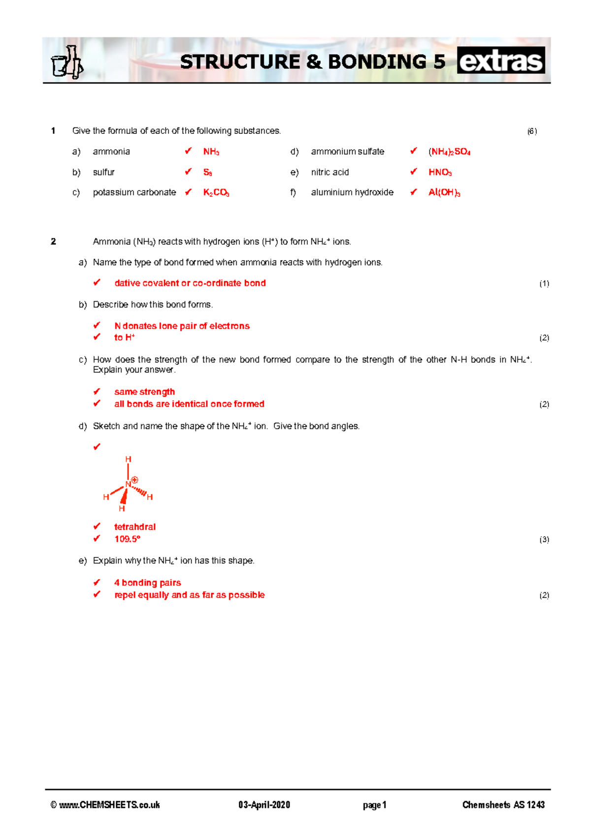Chemsheets-AS-1243-Extras-Structure-and-Bonding-5-Answer-Key - Studocu