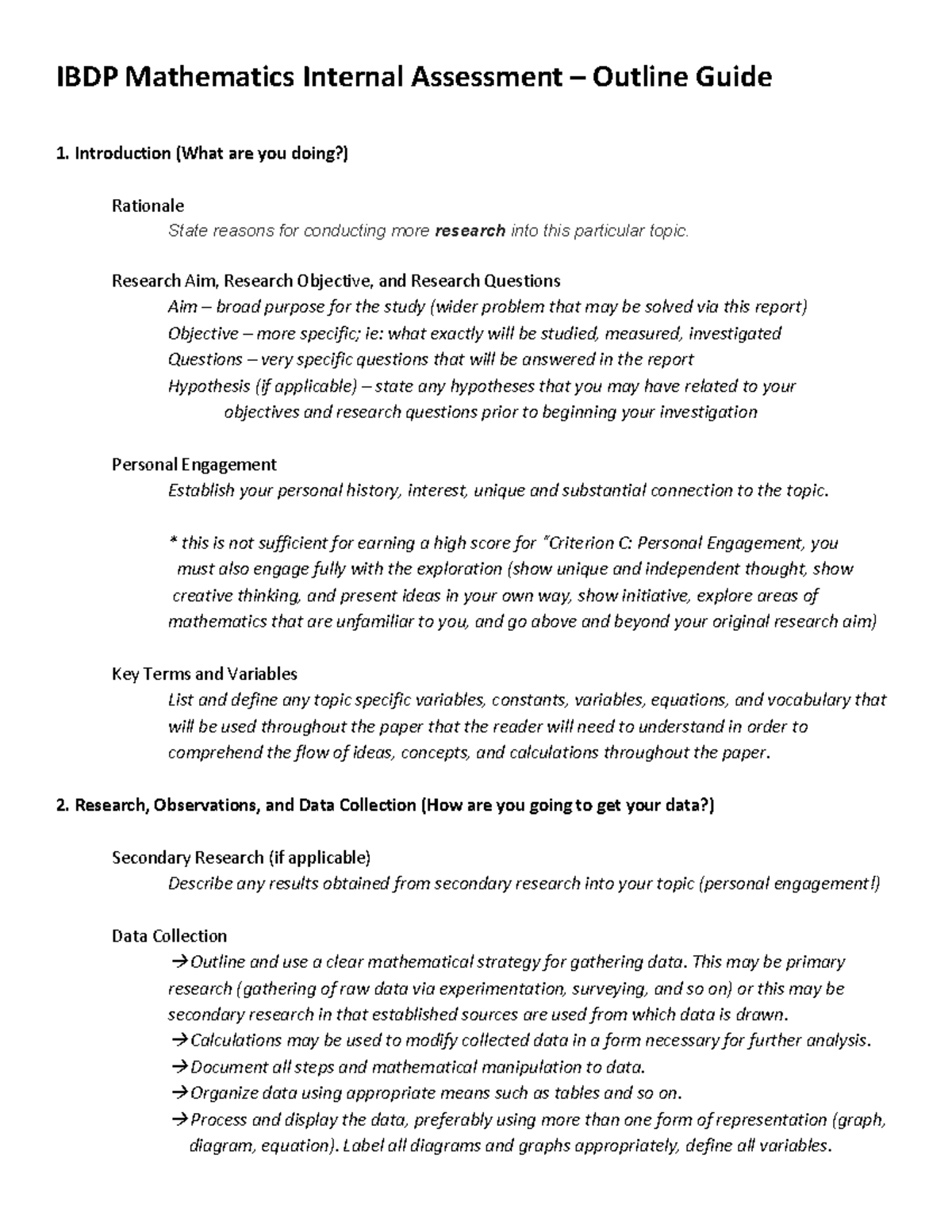 IBDP Math IA Outline Guide: Structure and Key Components - Studocu