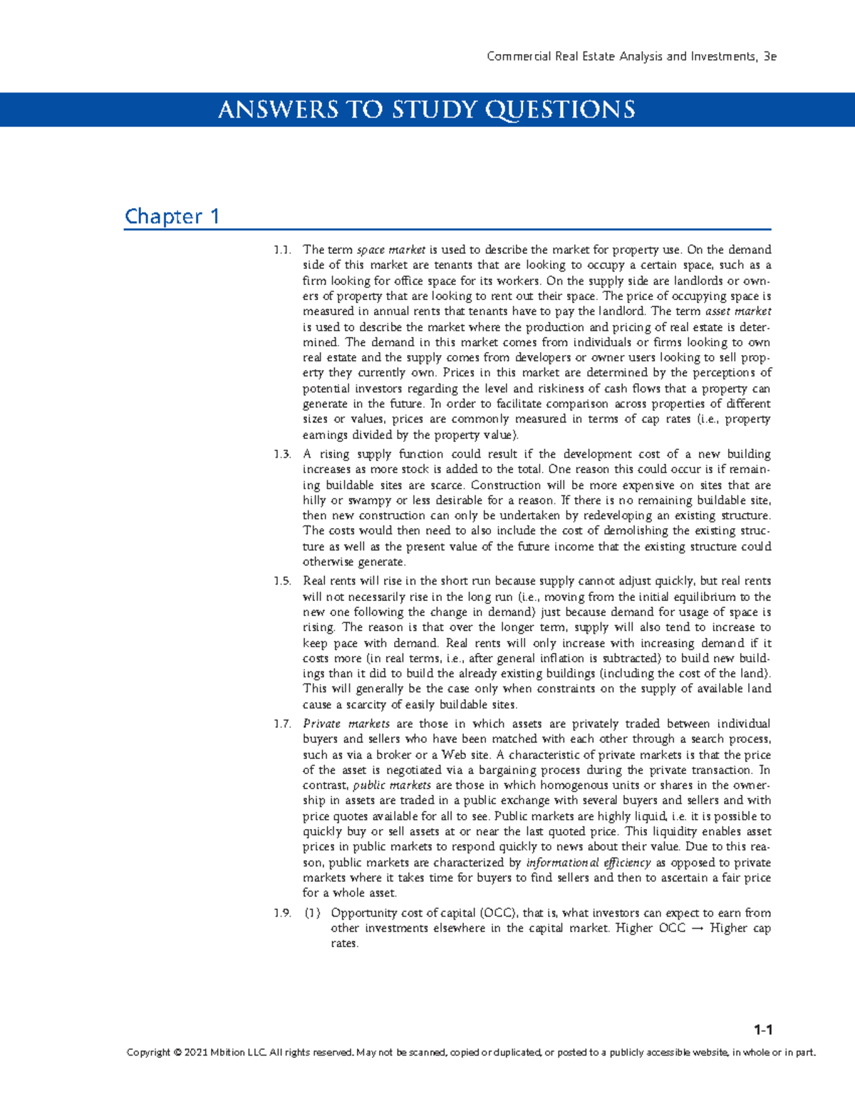 Commercial Real Estate Analysis and Investments, 3e Study Questions ...