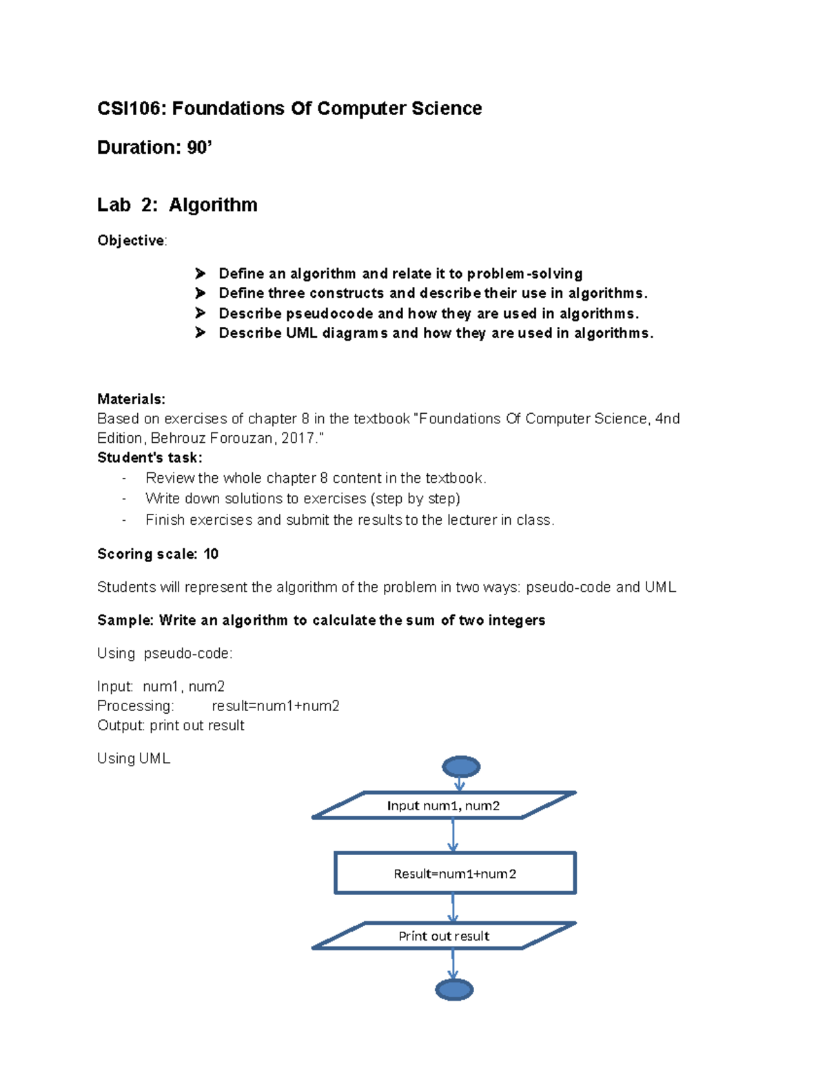 CSI106 Lab 02: Understanding Algorithms and Pseudocode Concepts - Studocu