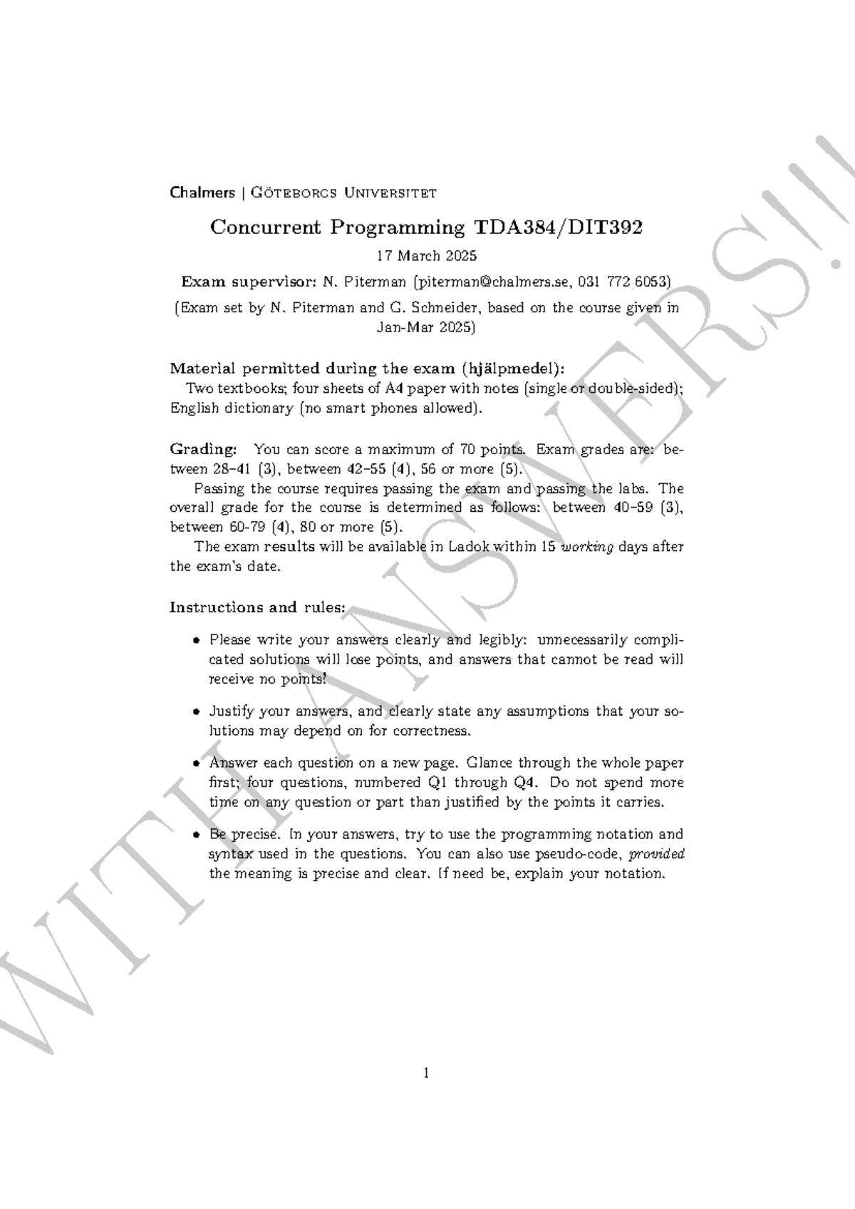 Pcp Exam 2025-03-17: Concurrent Programming Solutions - Studocu