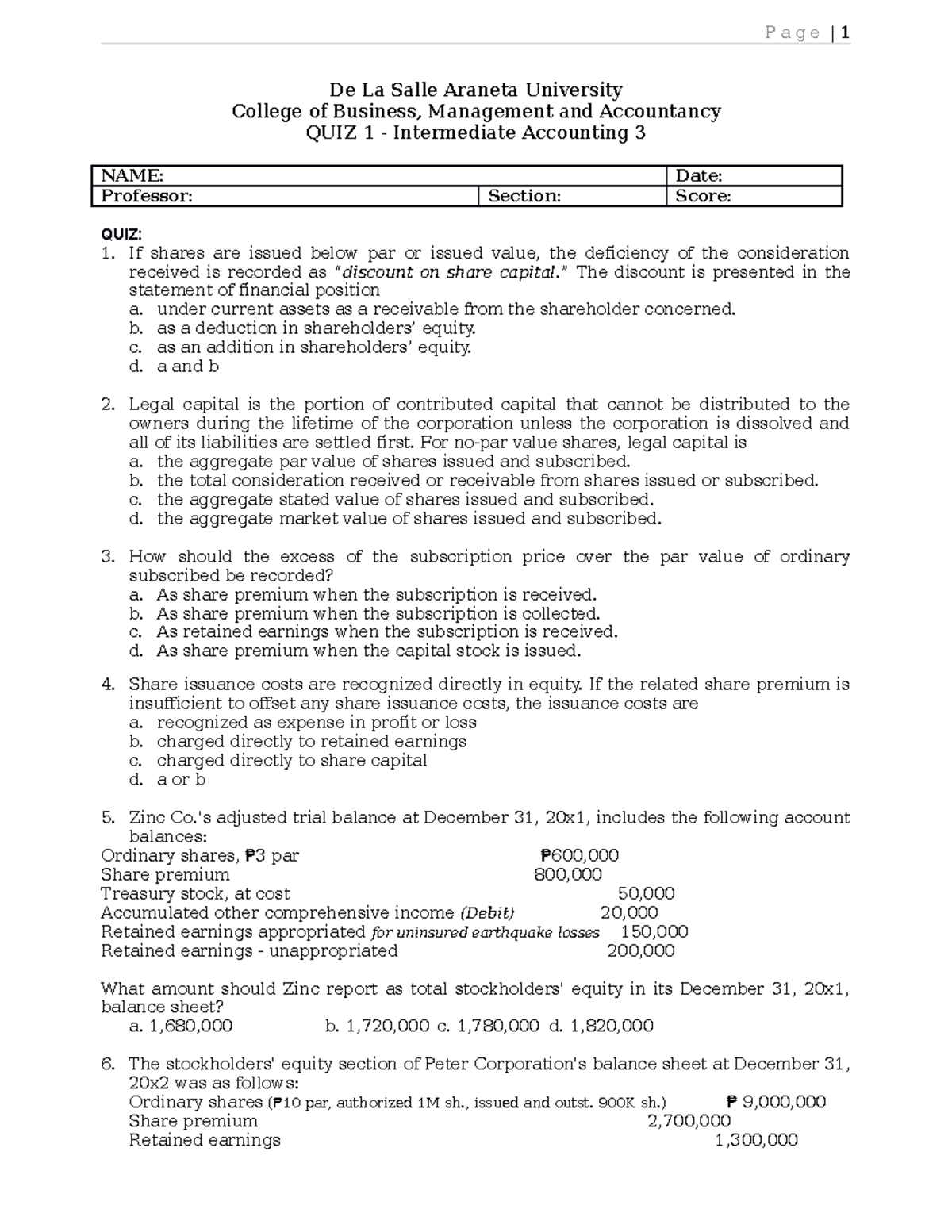 Dlsau-QUIZ 1-IA3 Intermediate Accounting Concepts and Problems - Studocu