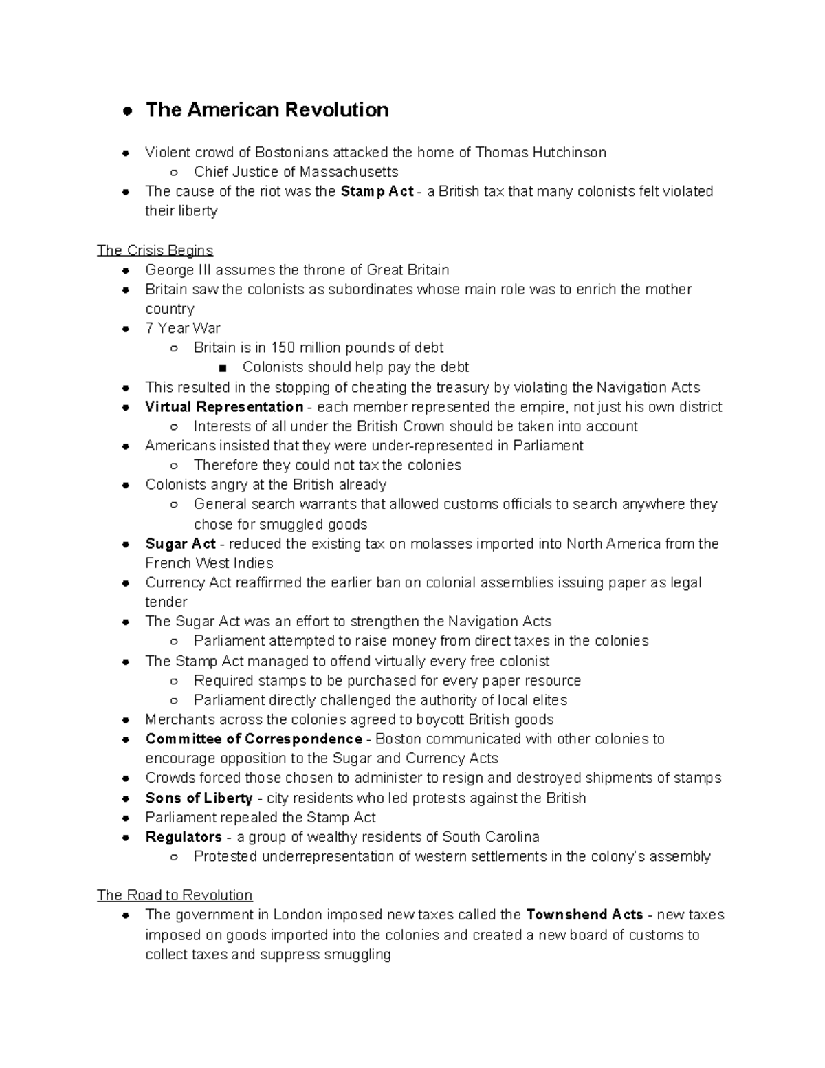 APUSH 5: The Road to Revolution and Independence Notes - Studocu