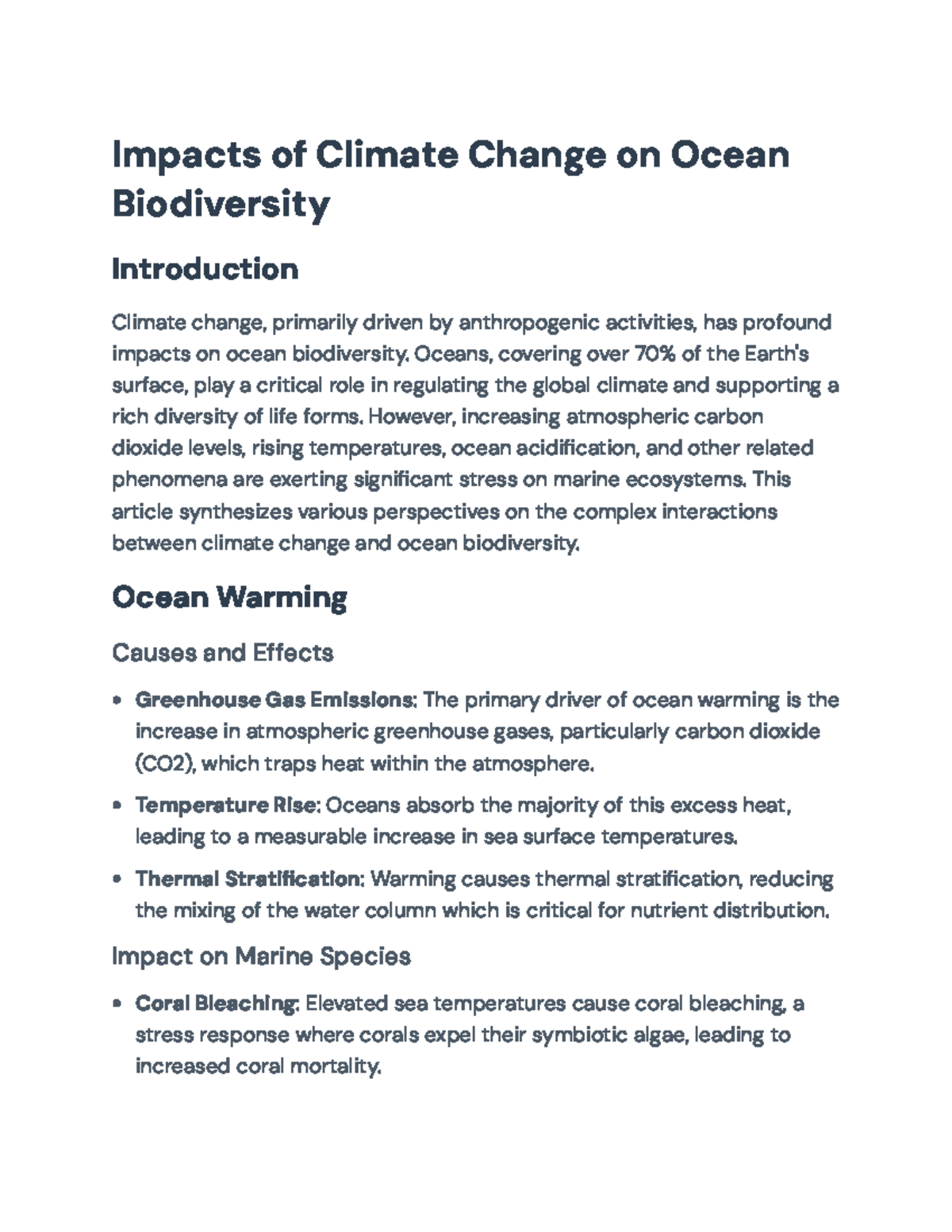 Impacts of Climate Change on Ocean Biodiversity - Course Code: ENV101 ...