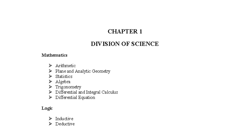 Lesson 1: Division of Science - Mathematics and Physics Overview - Studocu