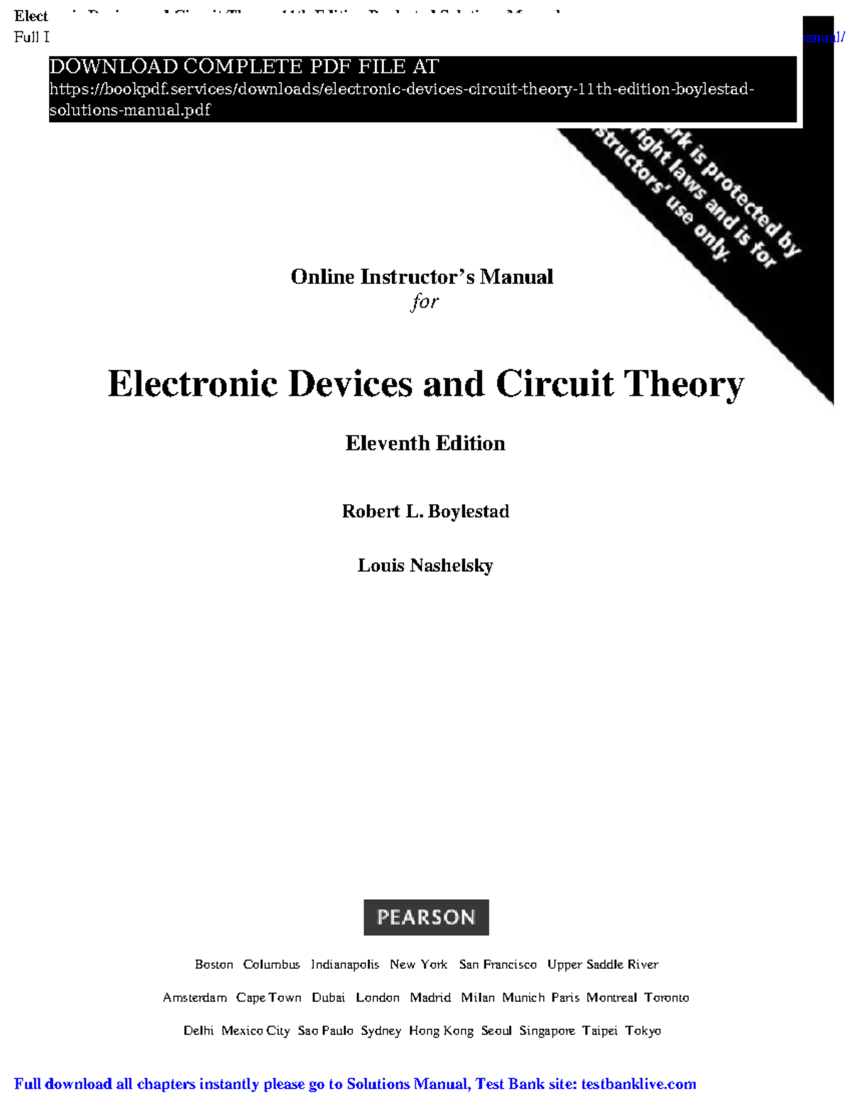 Electronic Circuit Theory 11th Ed. Boylestad Solutions Manual PDF - Studocu