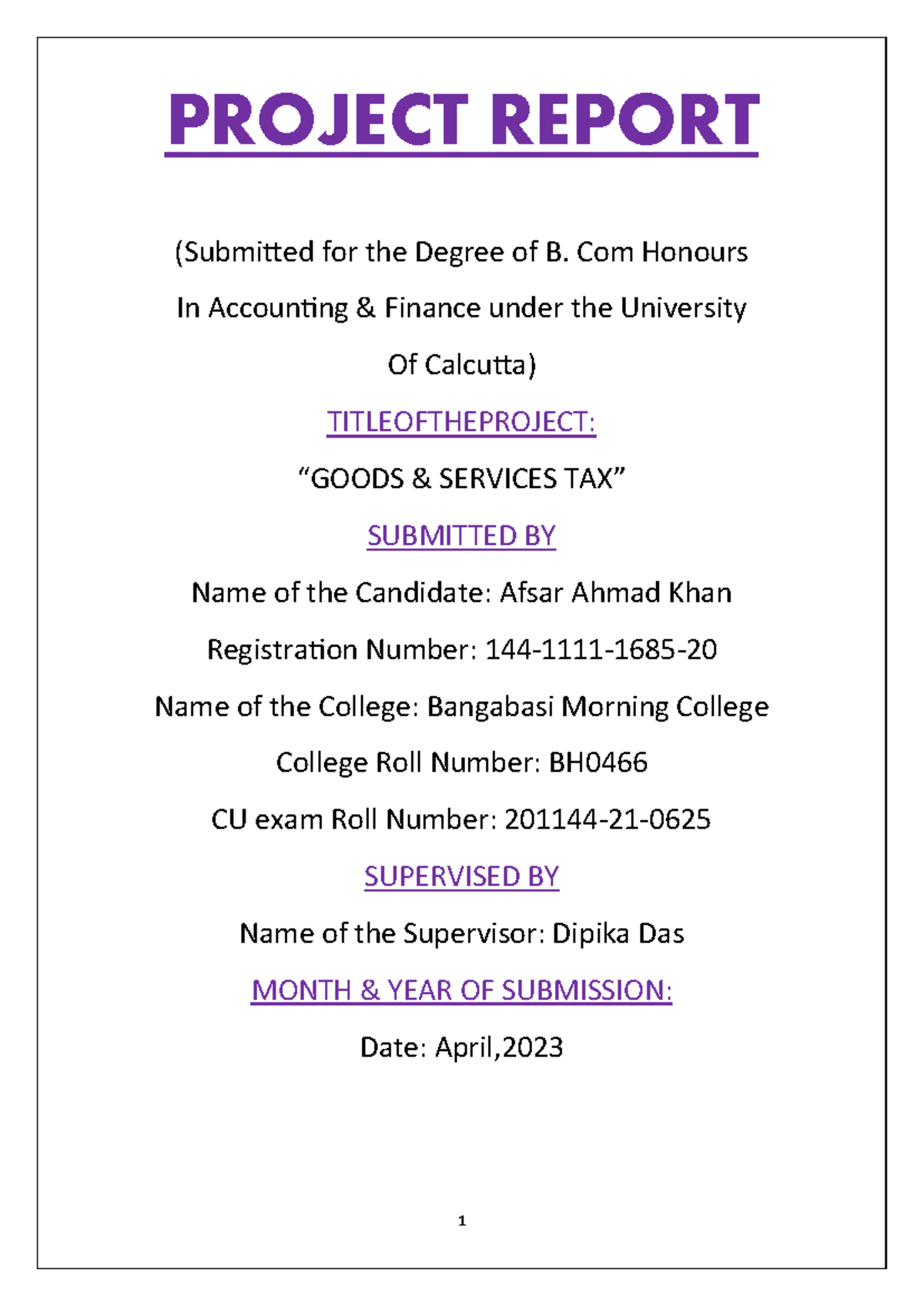 GST Project Report: Analysis, Impact, and Recommendations - Studocu