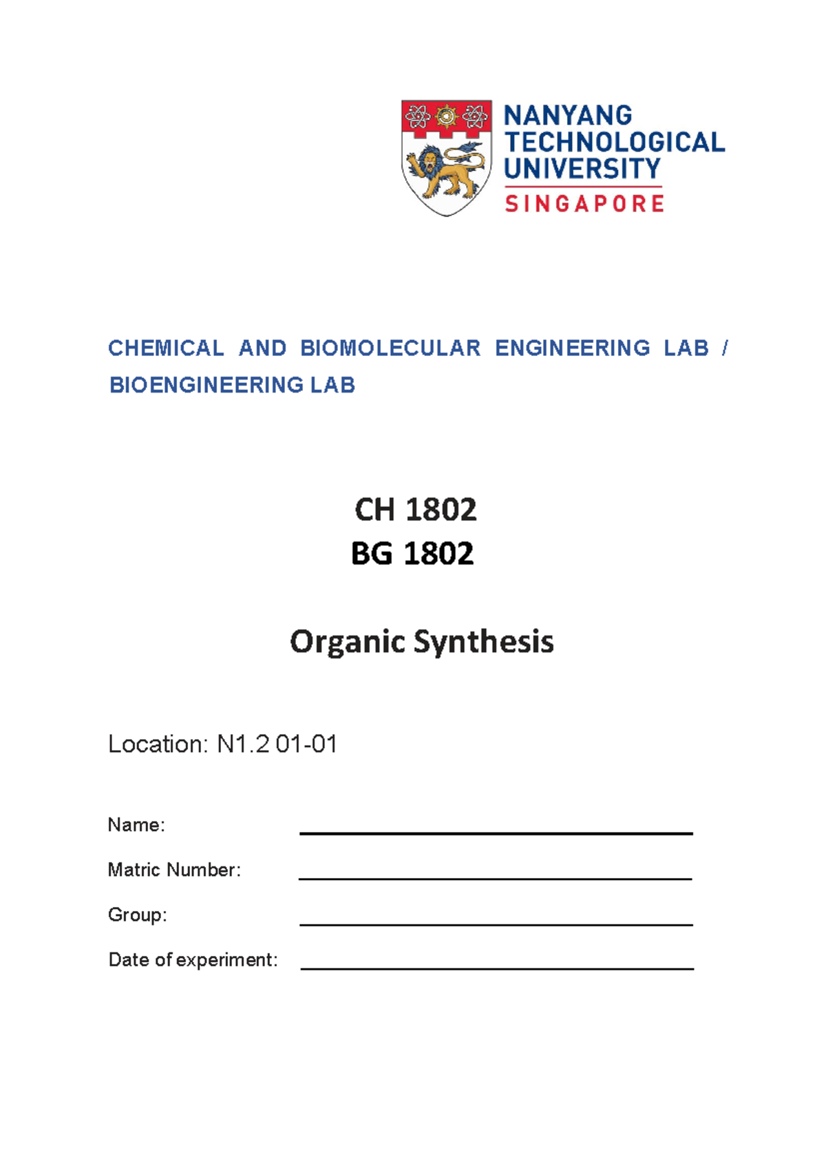 CH1802 C2-Organic Synthesis Lab Manual - CHEMICAL AND BIOMOLECULAR ...