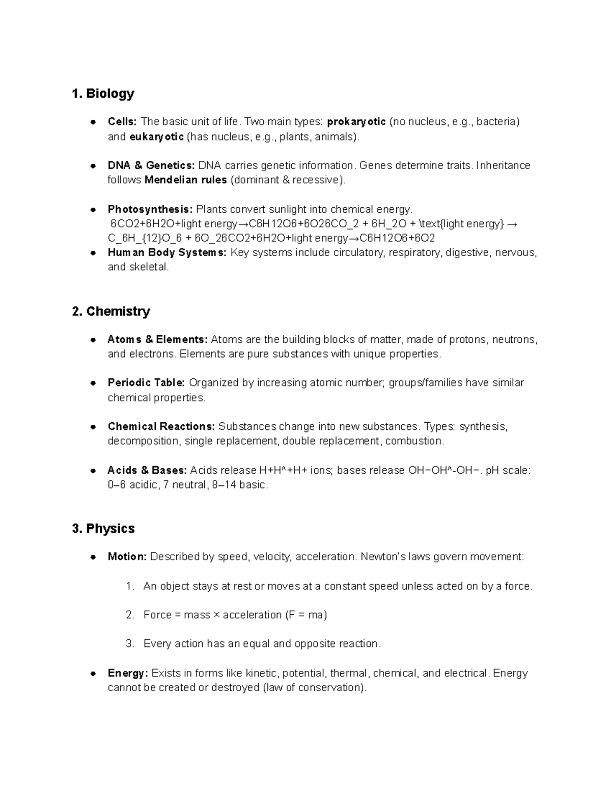 Biology & Chemistry Overview: Key Concepts & Principles (Course Code: 1 ...