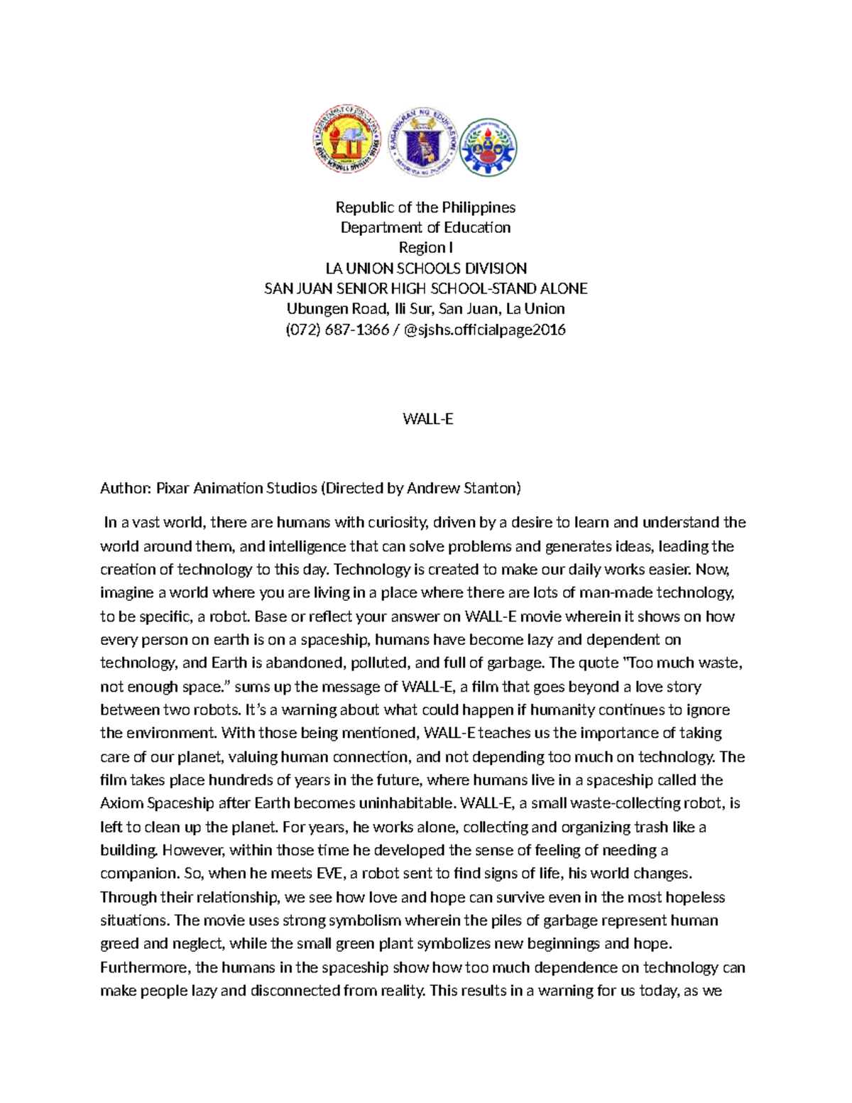 WALL-E: Environmental Lessons and Technology Dependence Notes - Studocu