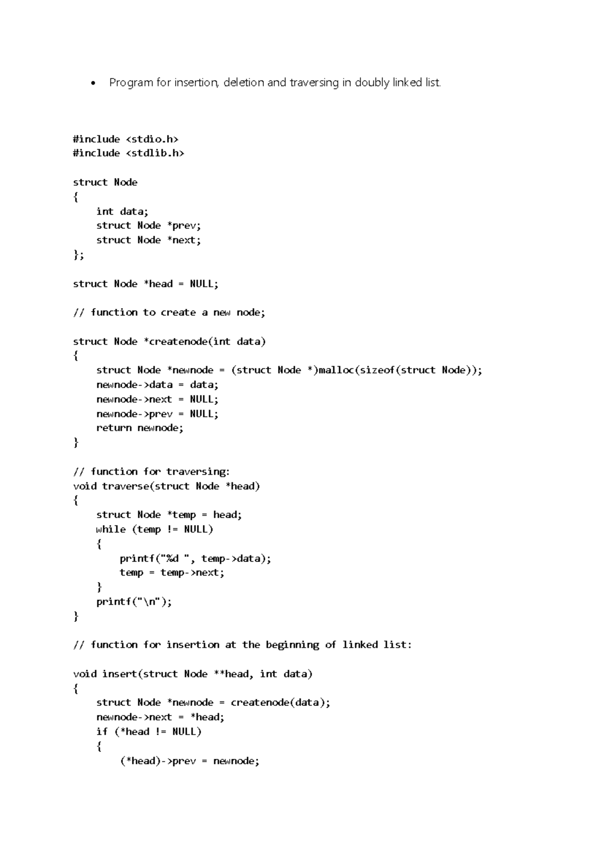 DSA 2 - Linked List Operations: Insertion, Deletion & Traversal - Studocu