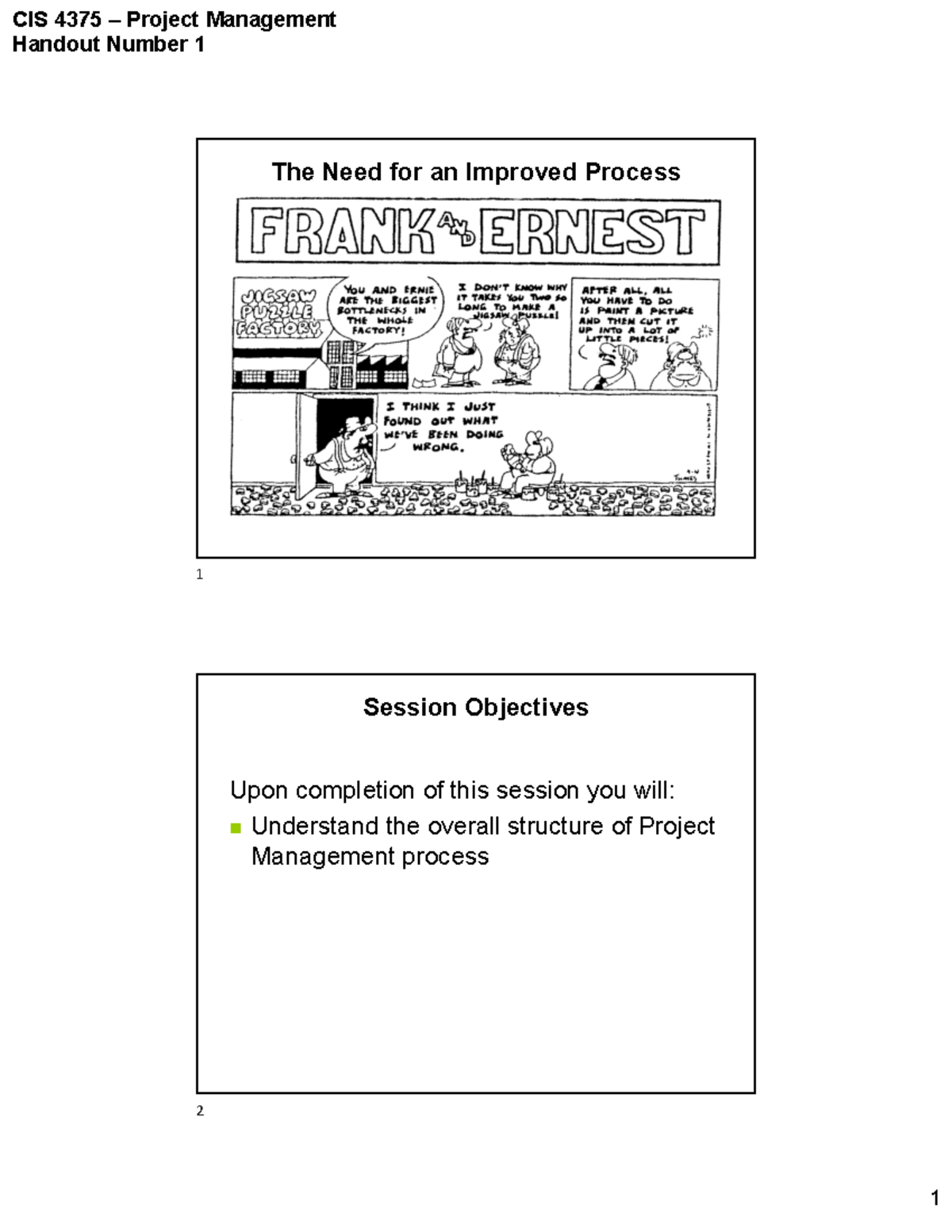 CIS 4375 – Project Management Process Overview and Tools Handout ...