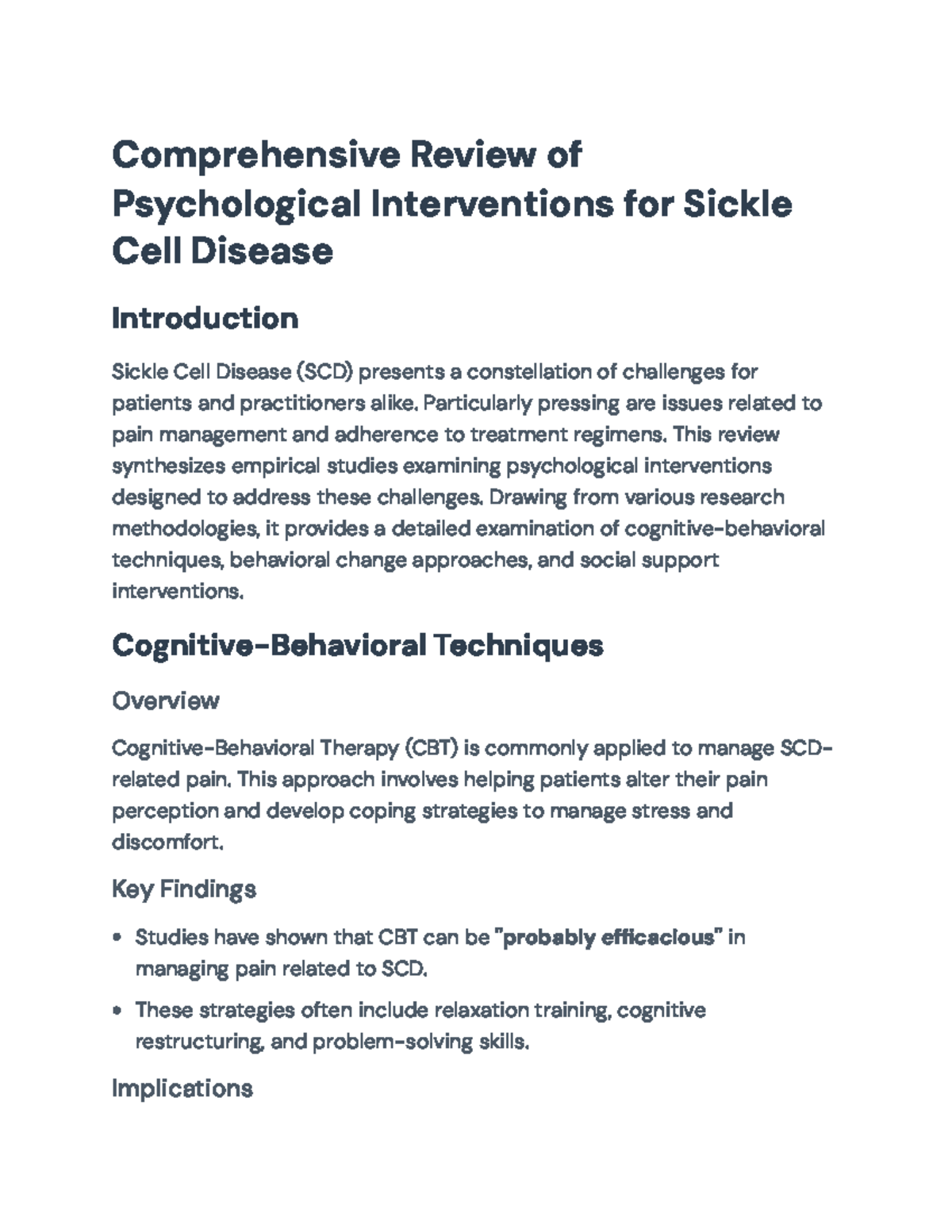 Psychological Interventions for Sickle Cell Disease: A Comprehensive ...