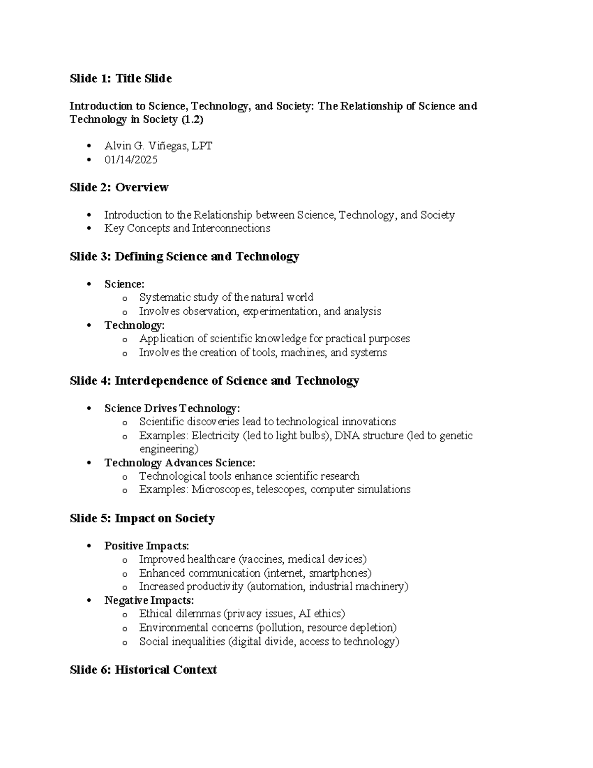 Introduction to Science, Technology, and Society (1.2) Overview and ...
