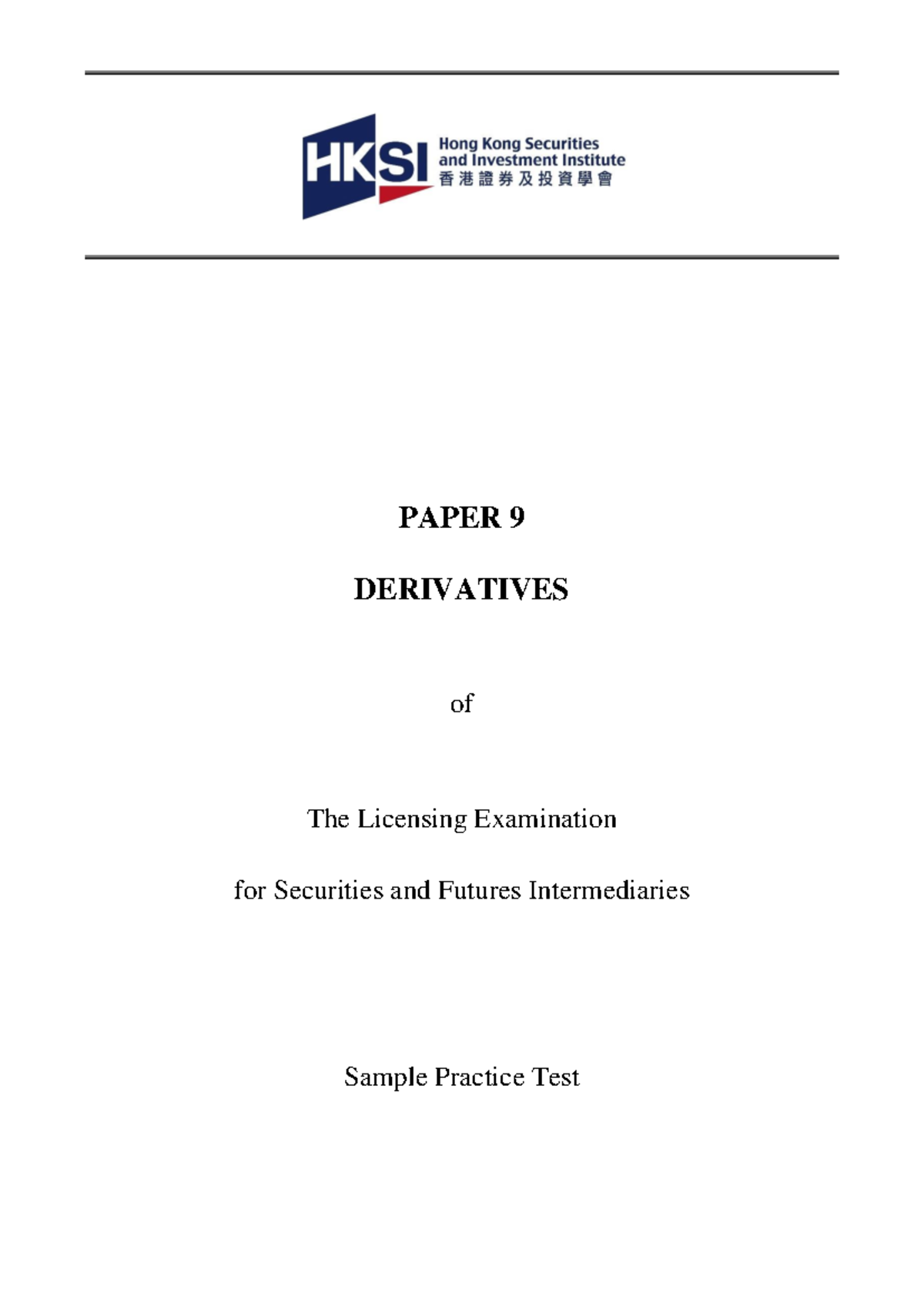 P9 Sample Practice Test: Derivatives for Licensing Exam 2024 - Studocu