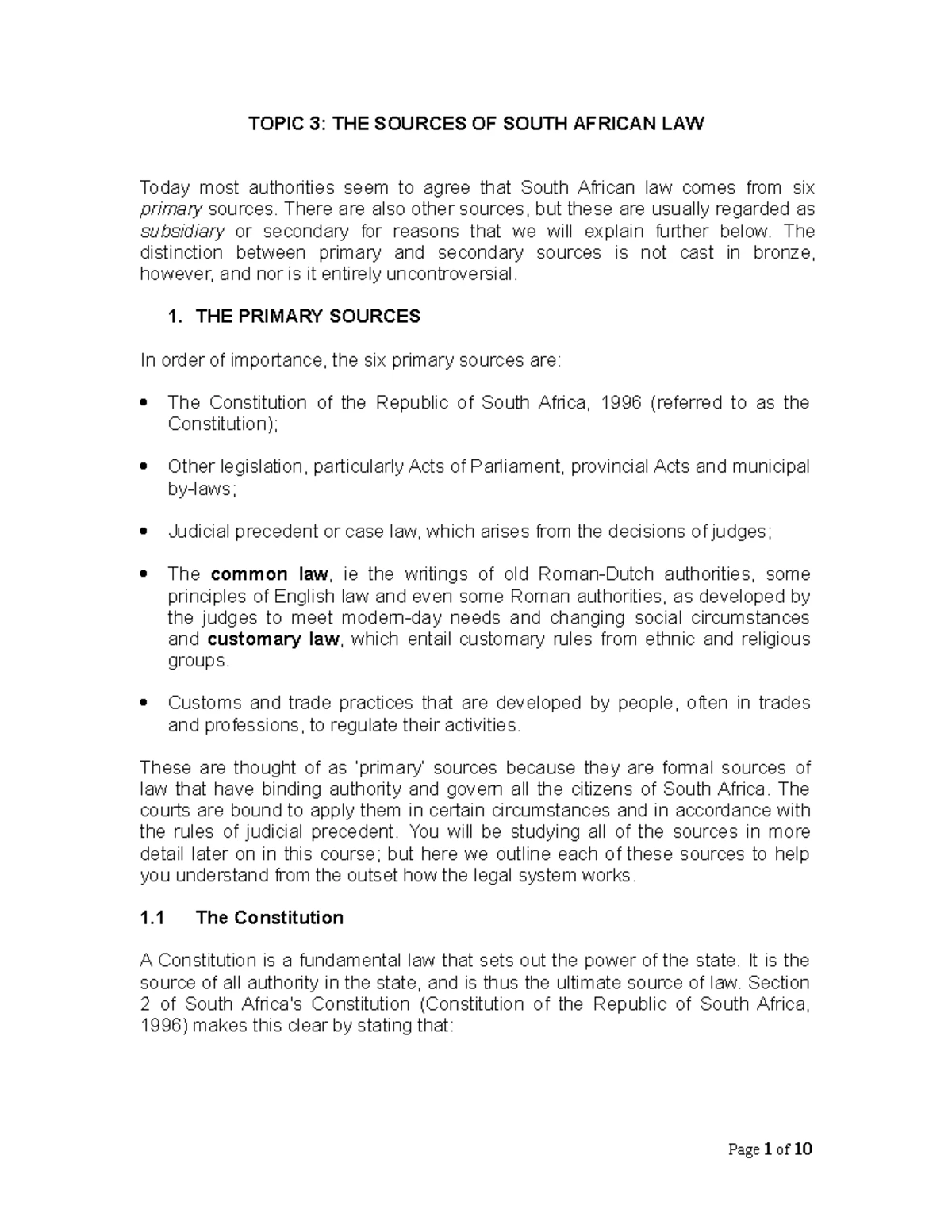 A Categorized Compilation of Statutes (Acts) in South Africa - Studocu