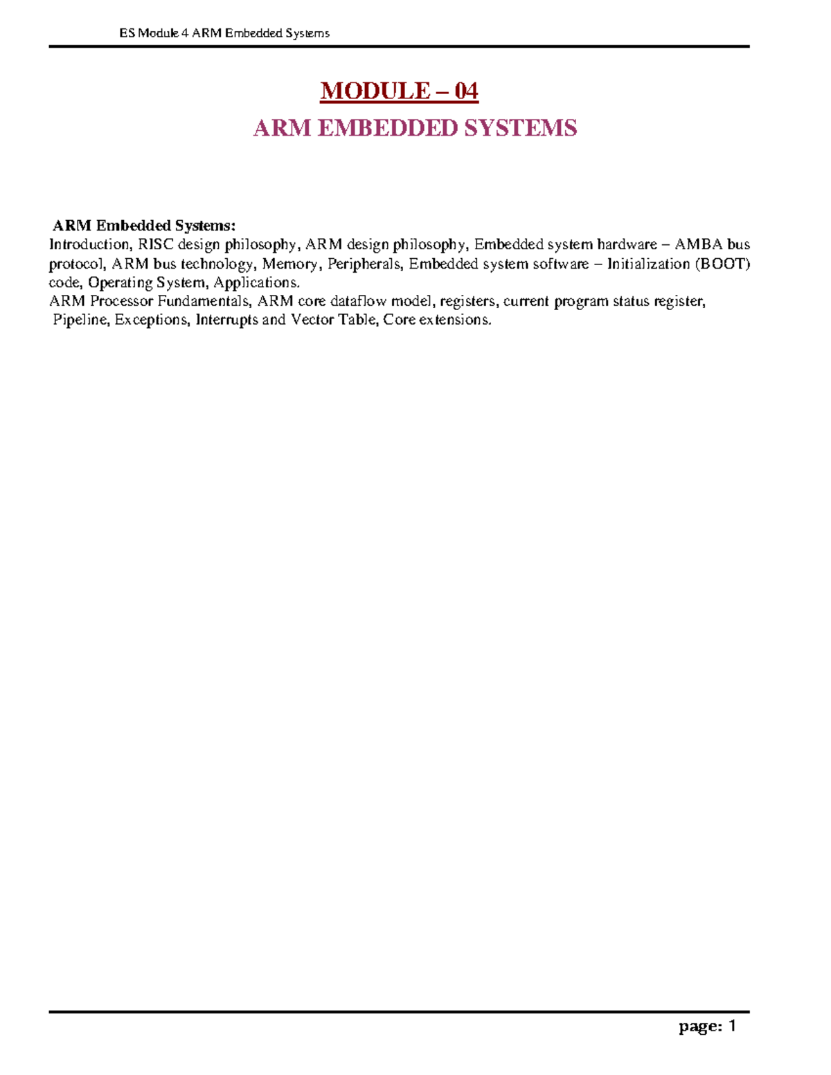 ESD Module 4 - Comprehensive Notes on ARM Embedded Systems - Studocu